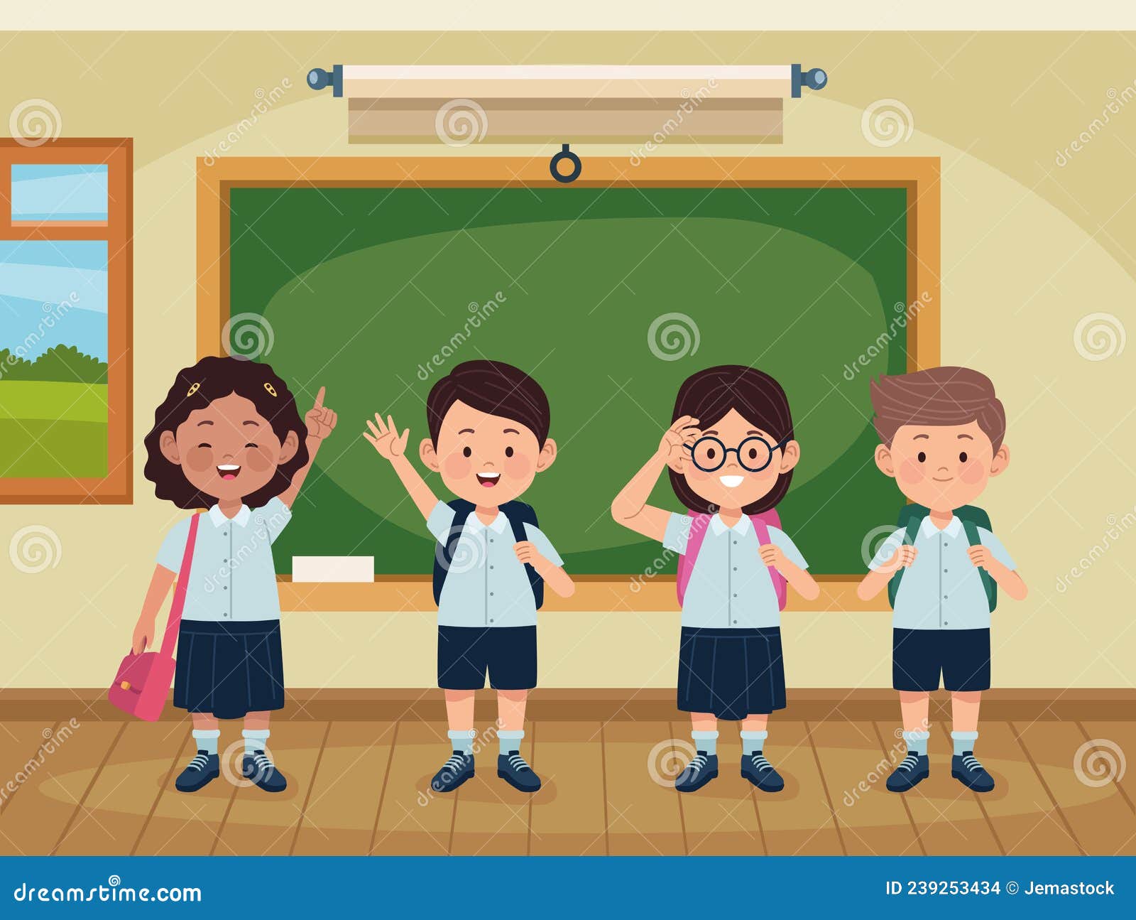 Four Students Kids in Classroom Stock Vector - Illustration of outdoors ...