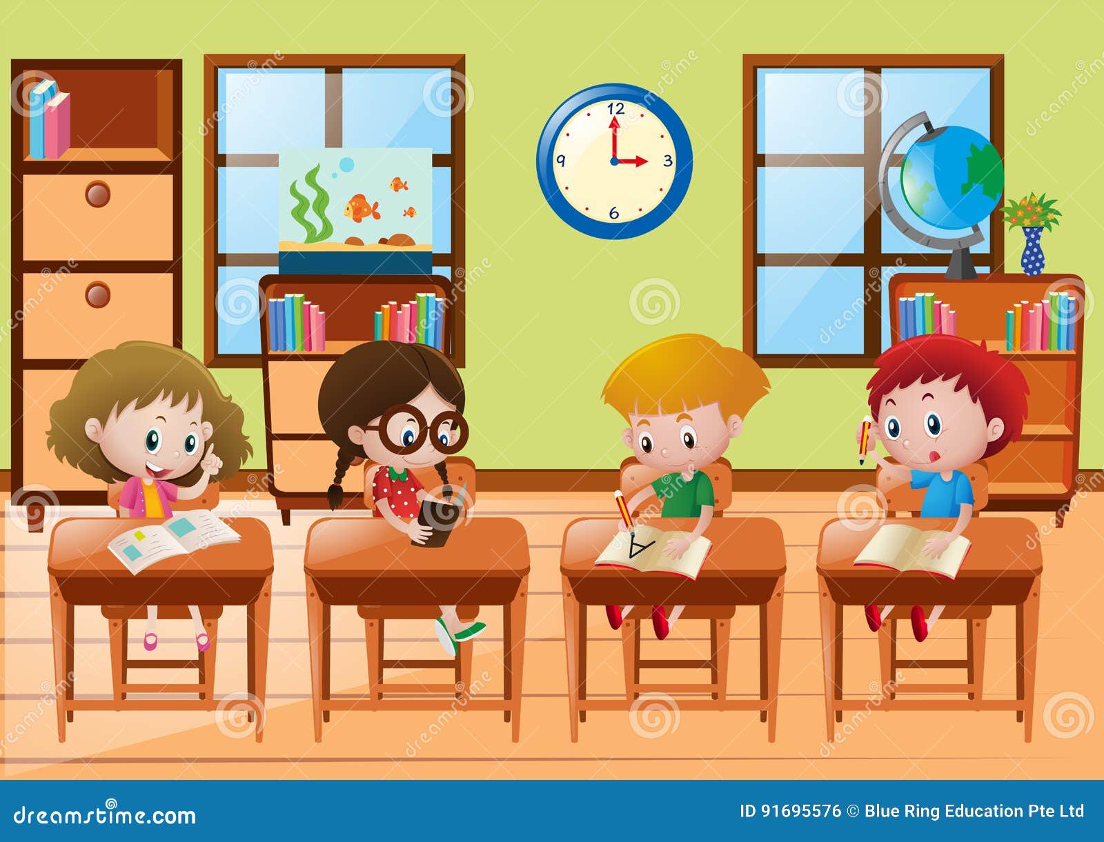 Four Students Learning at School Stock Vector - Illustration of school ...
