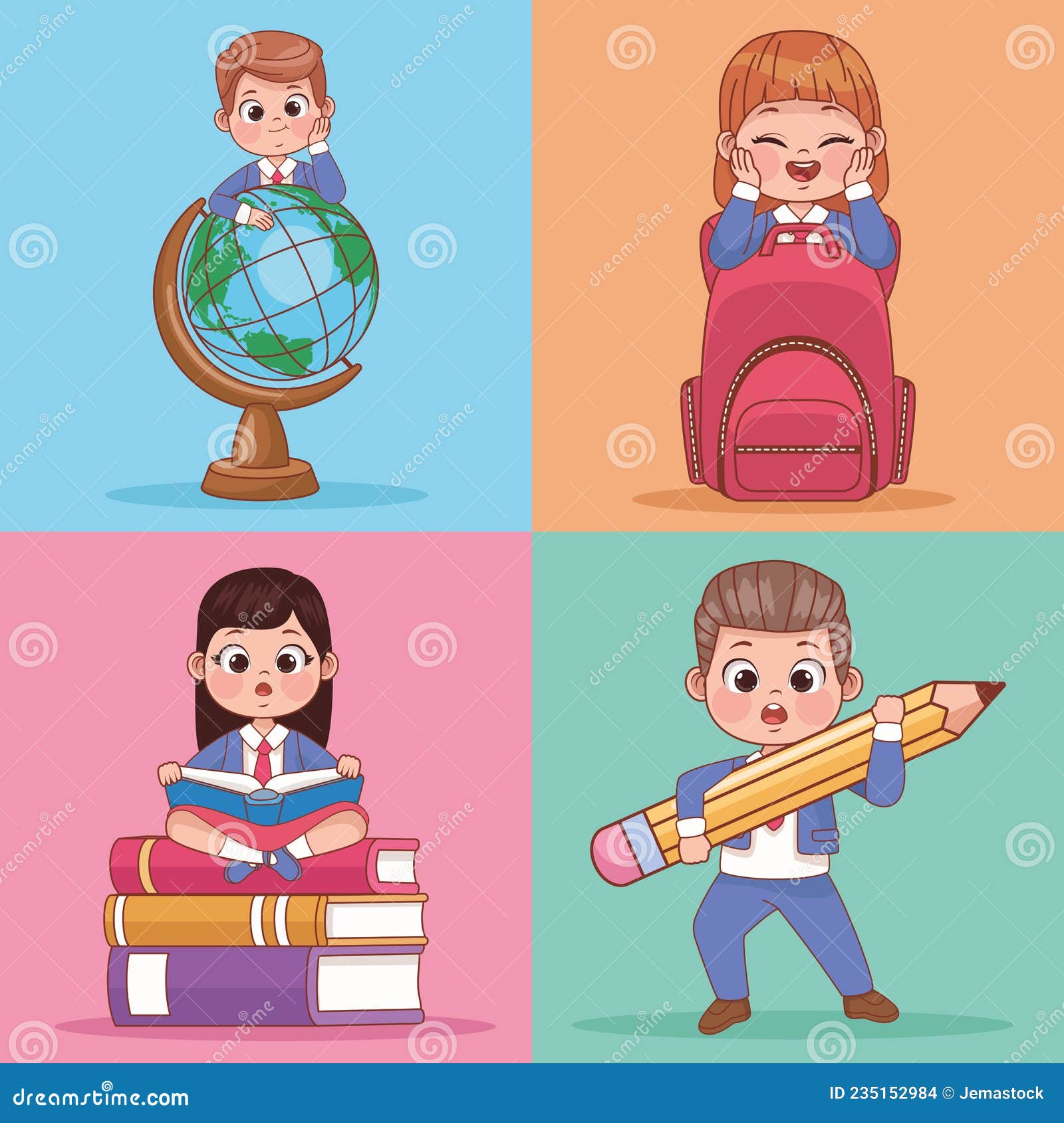 Four Students School Characters Stock Vector - Illustration of students ...