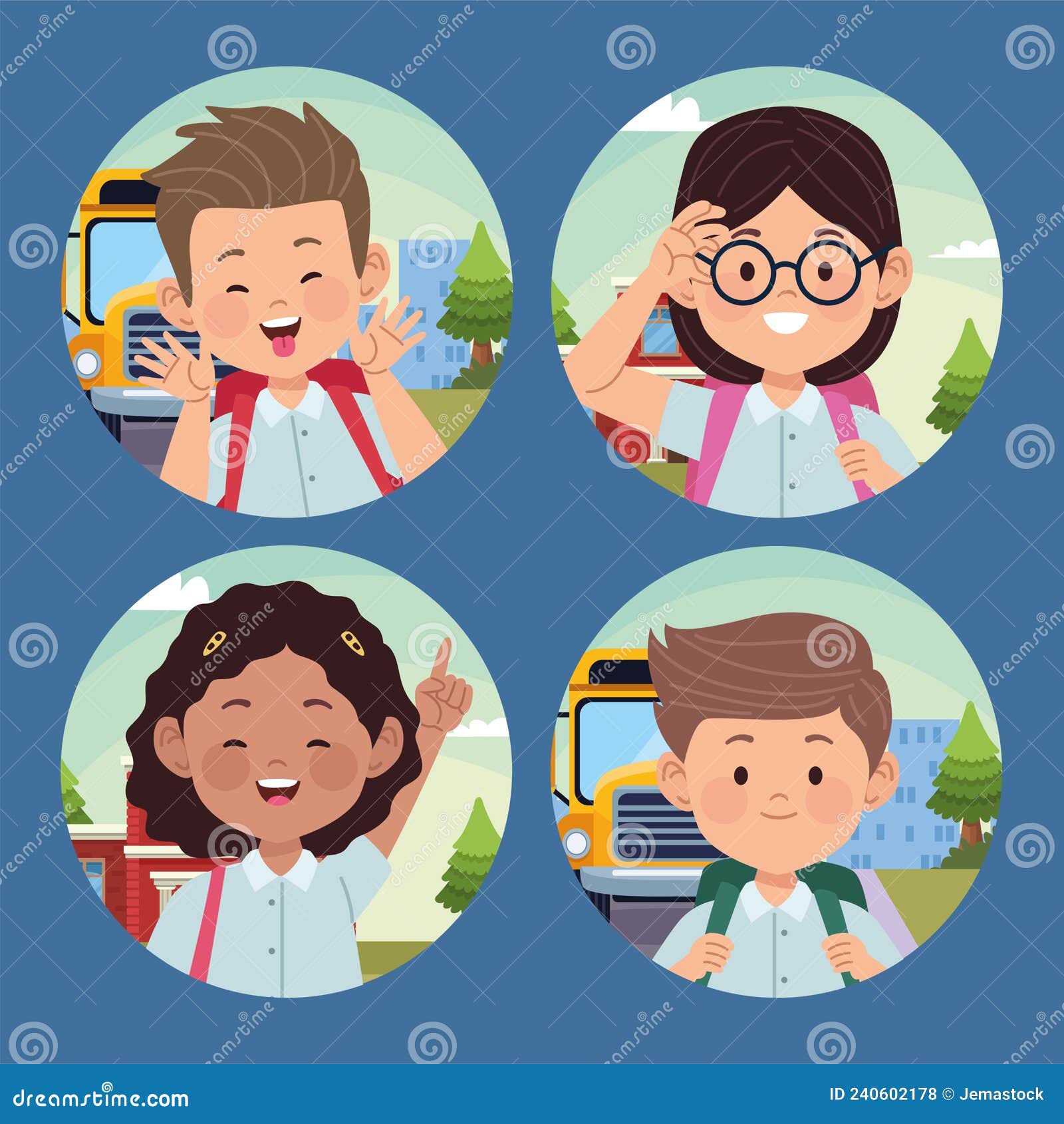 Four Students School Characters Stock Vector - Illustration of happy ...