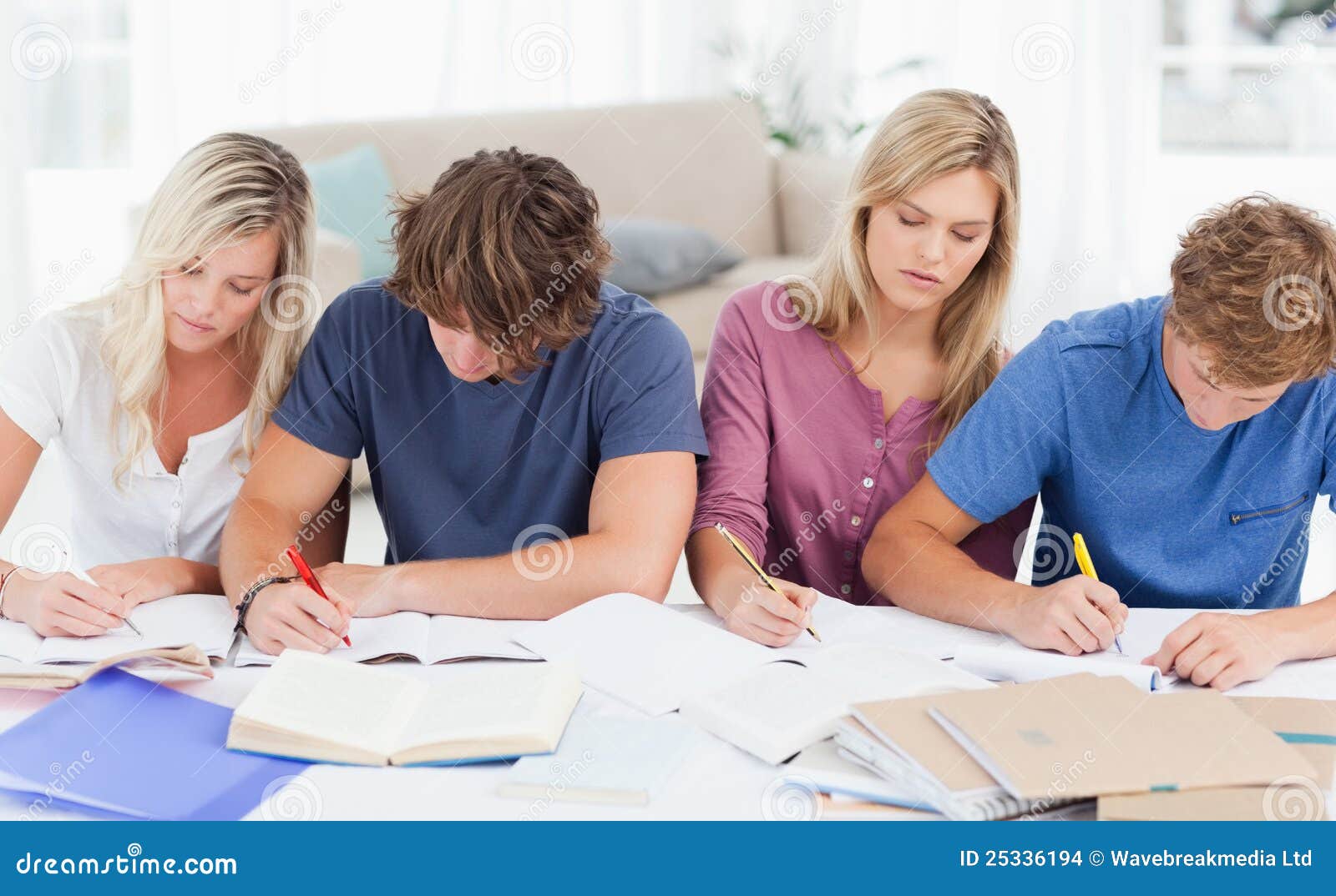 Four Students Studying Hard Stock Photo - Image of together, female ...
