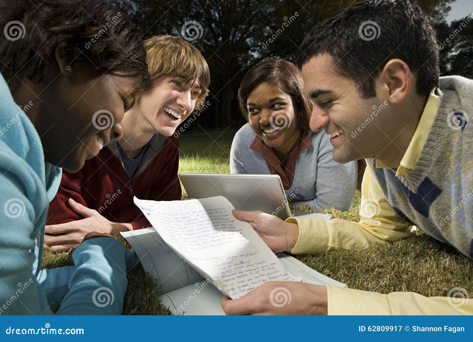 Four Students Studying Outdoors Stock Image - Image of friendship ...