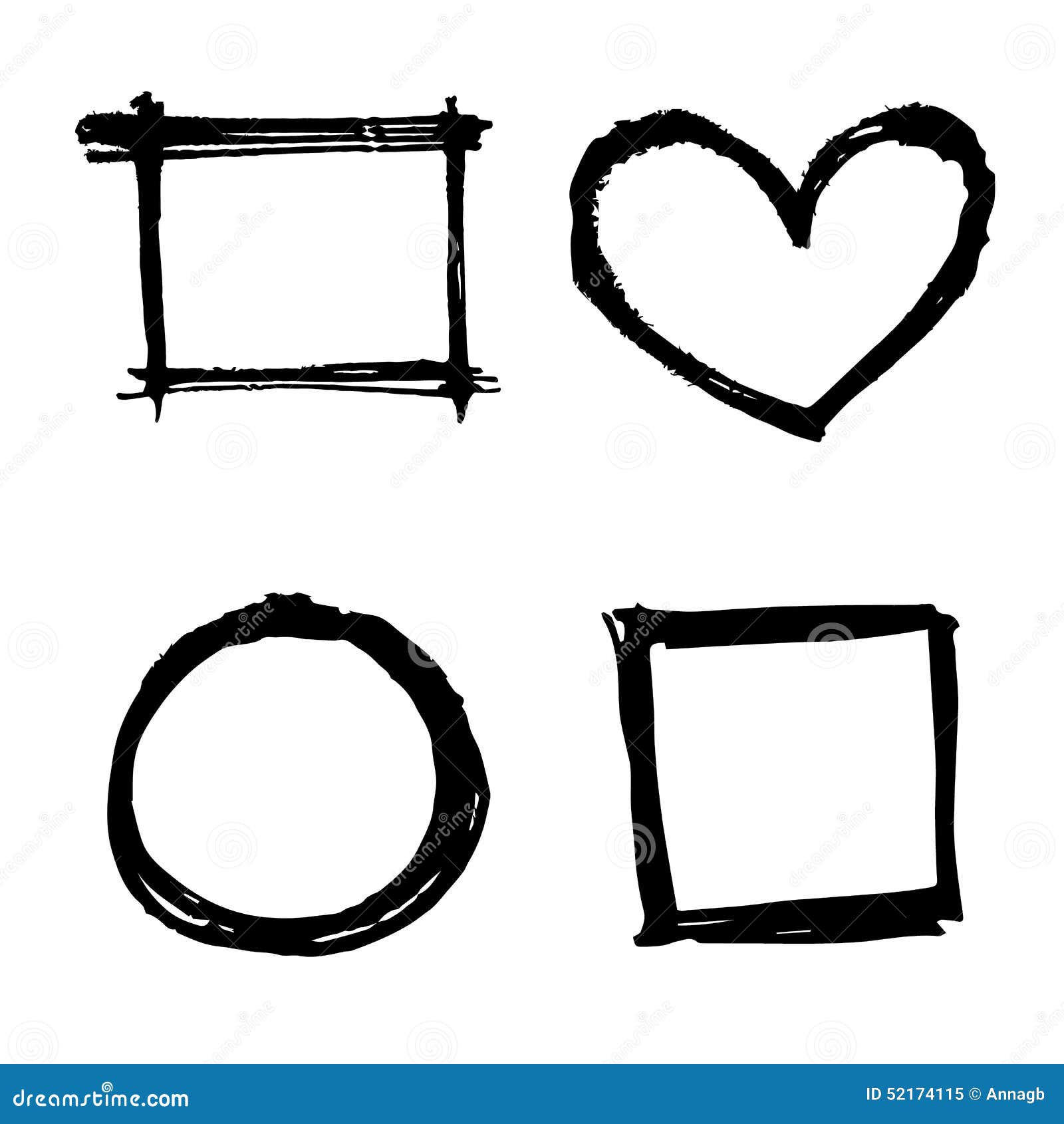 Four Style Square Heart and Round Black Grunge Frame Vector Stock ...
