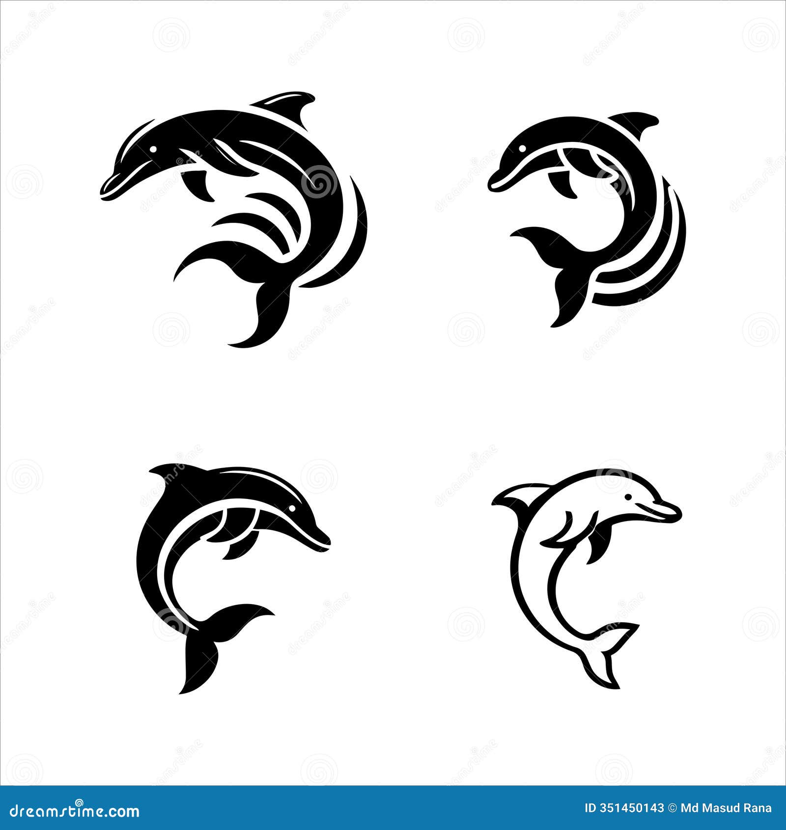 Four Stylized Dolphin Silhouette Vector Stock Illustration ...