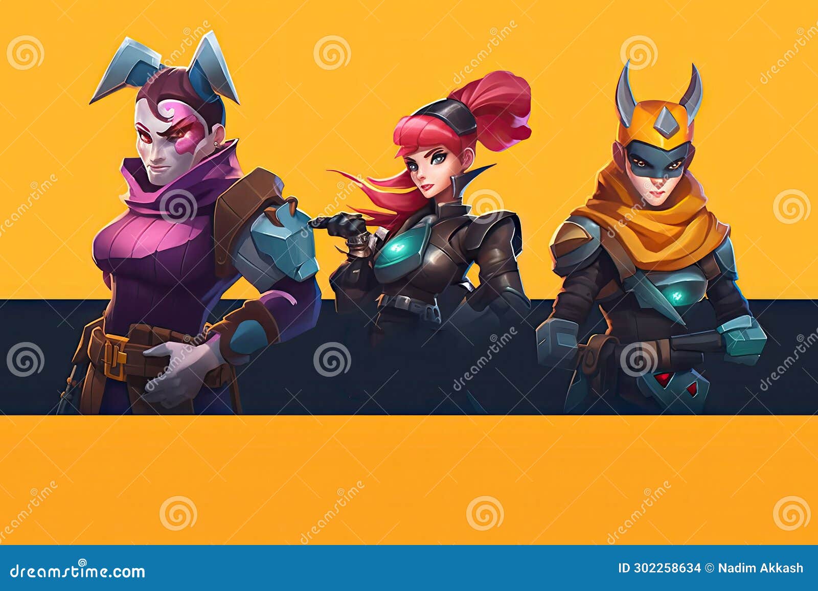 Four Stylized Game Characters Gaming Website Header Stock Photo - Image ...