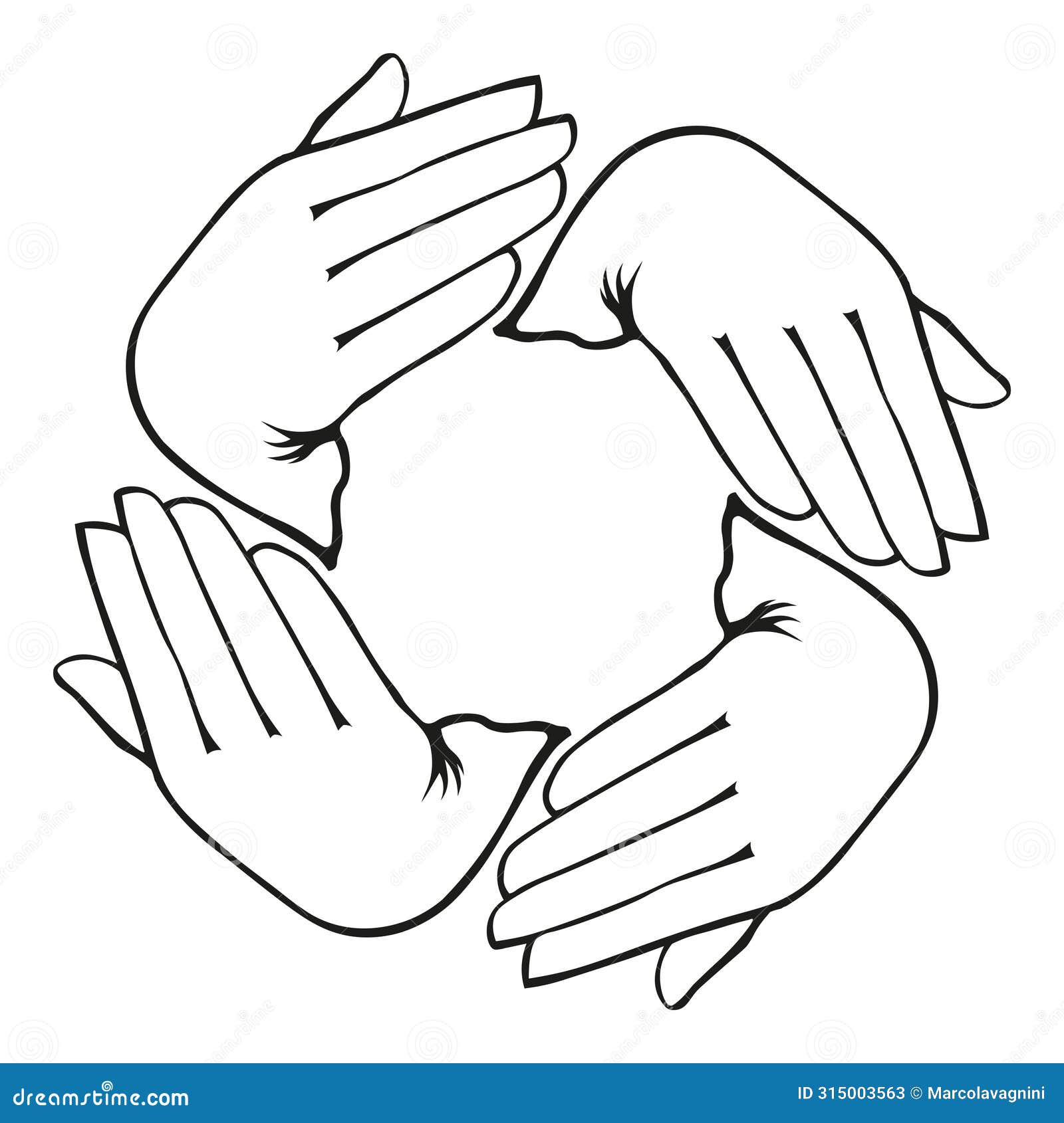 Four Stylized Hands Reaching Towards Each Other Symbolizing Unity and ...