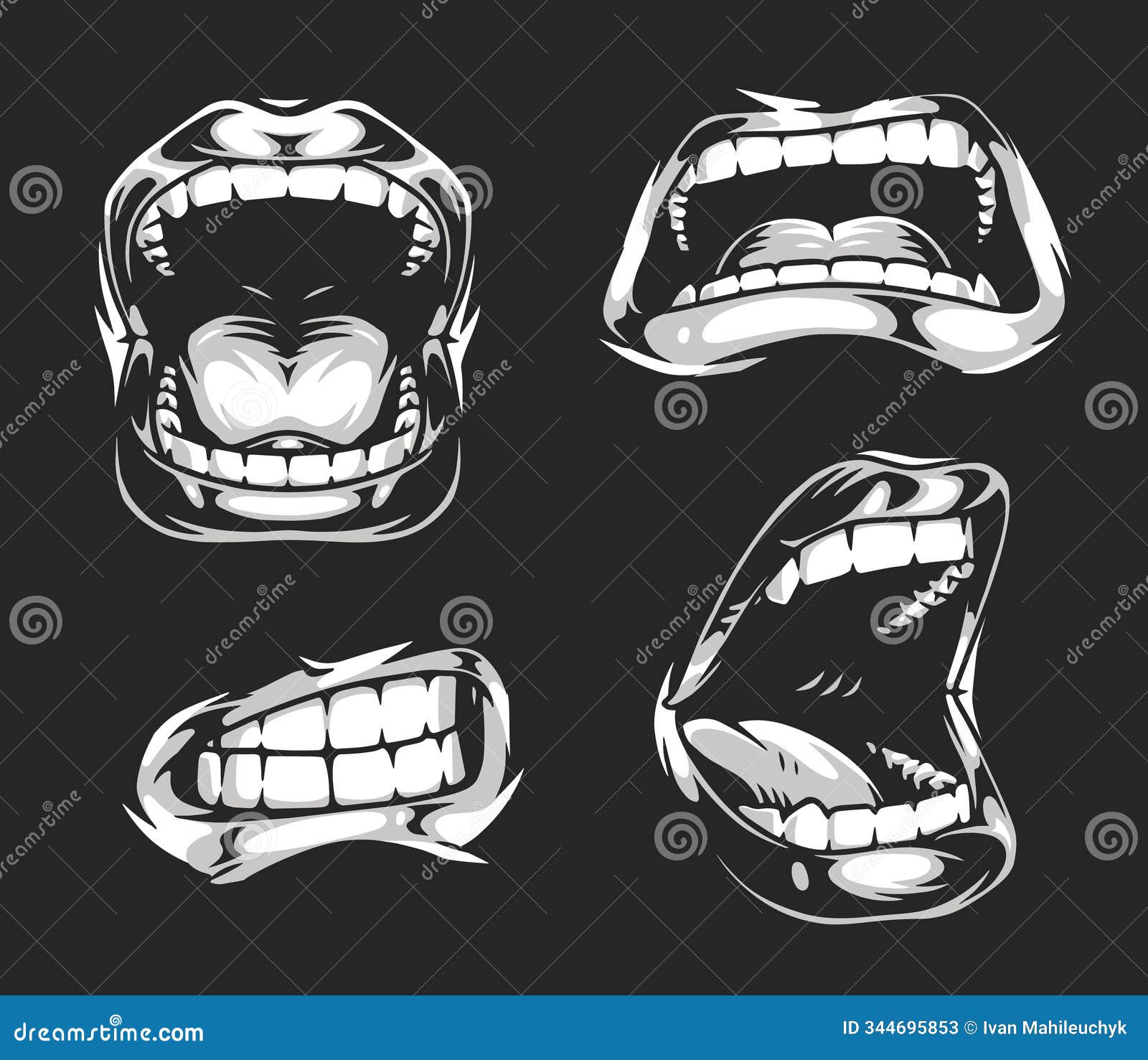 Open-mouth Expressions on Dark Background Stock Illustration ...