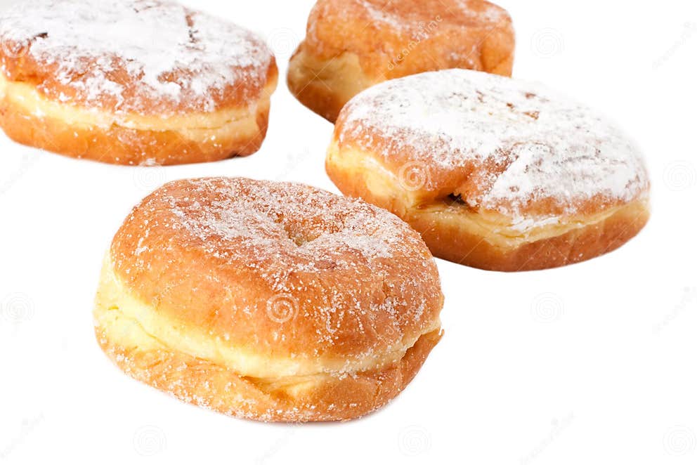 Four Sugar topped Paczki stock image. Image of paczek - 8327549
