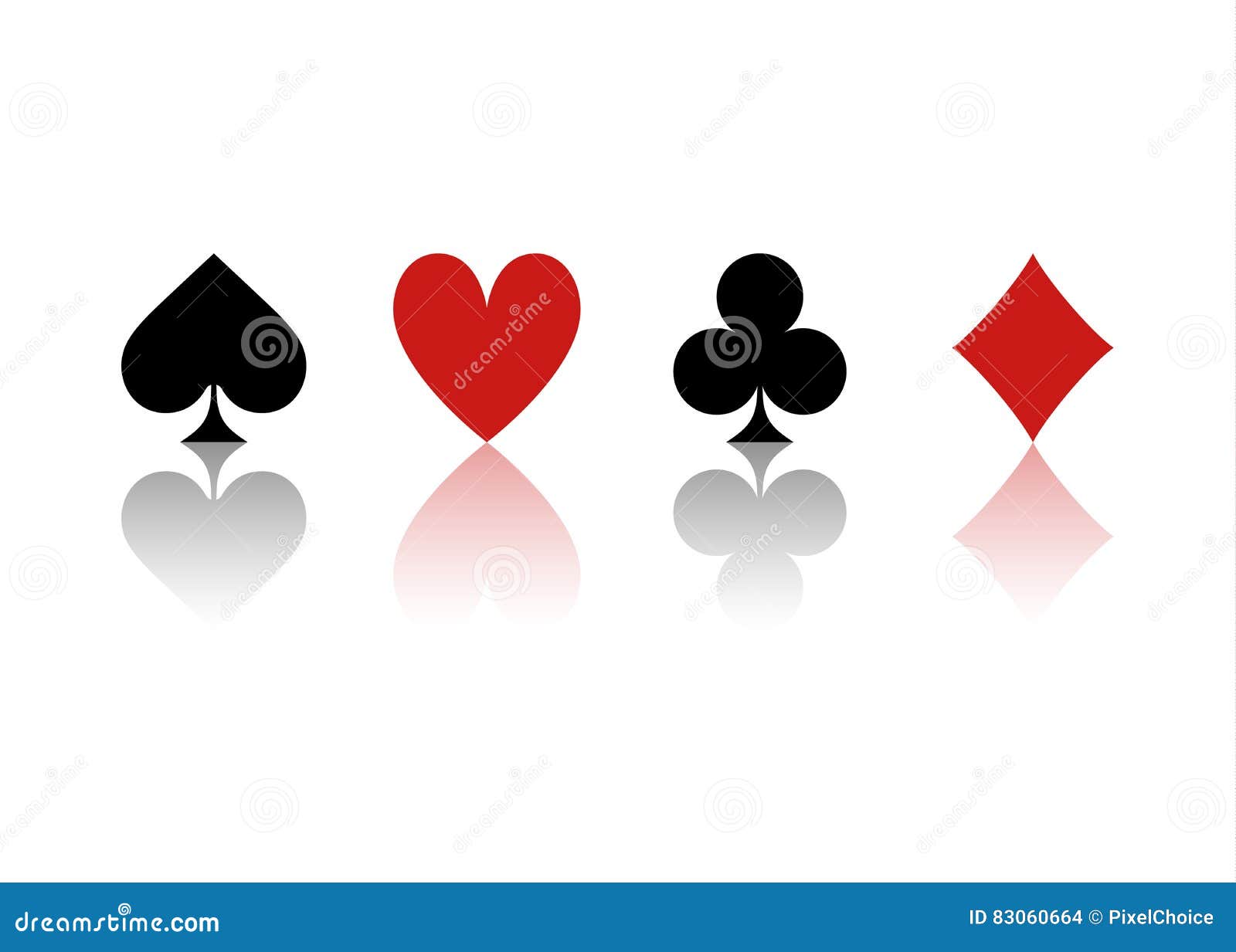 Four Suits of Cards with Reflection on White Stock Vector ...