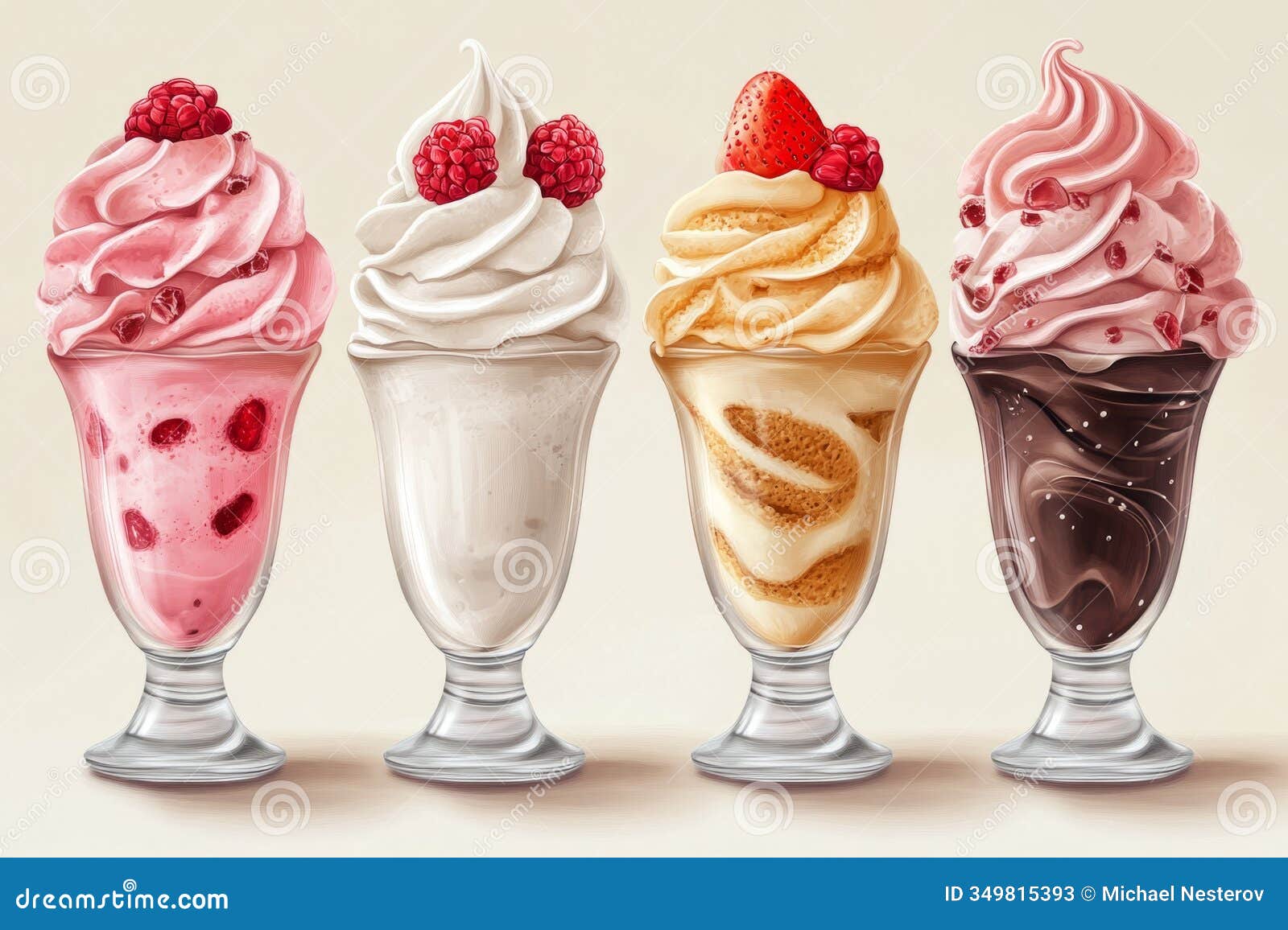 Four Sundae Ice Cream Glasses Standing in a Row Stock Image - Image of ...