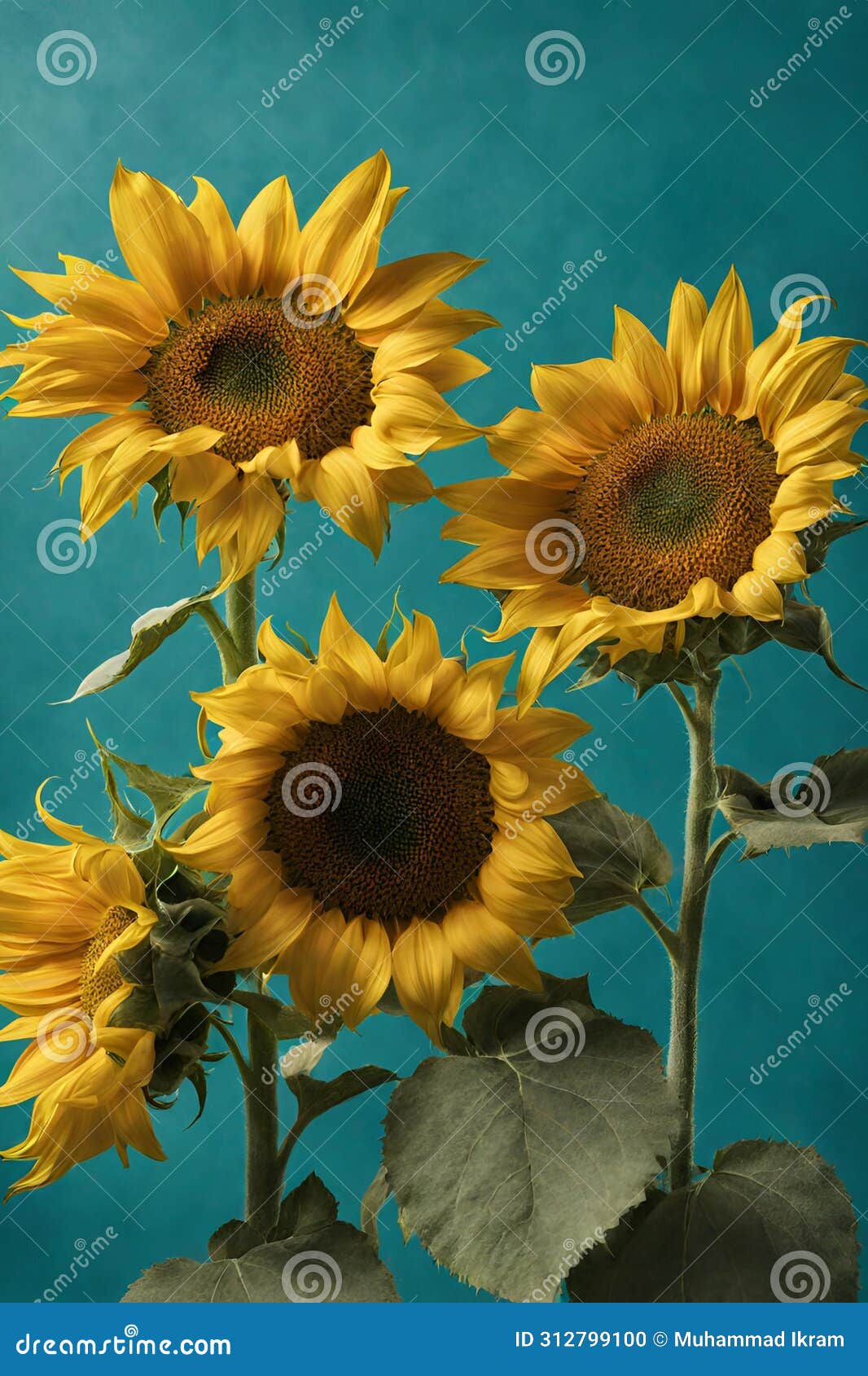 Sunflower Serenity: Blooming Beauties on Teal Stock Illustration ...