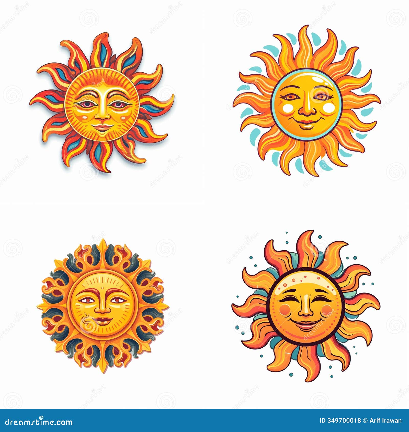 Four Suns with Smiling Faces Stock Illustration - Illustration of shape ...