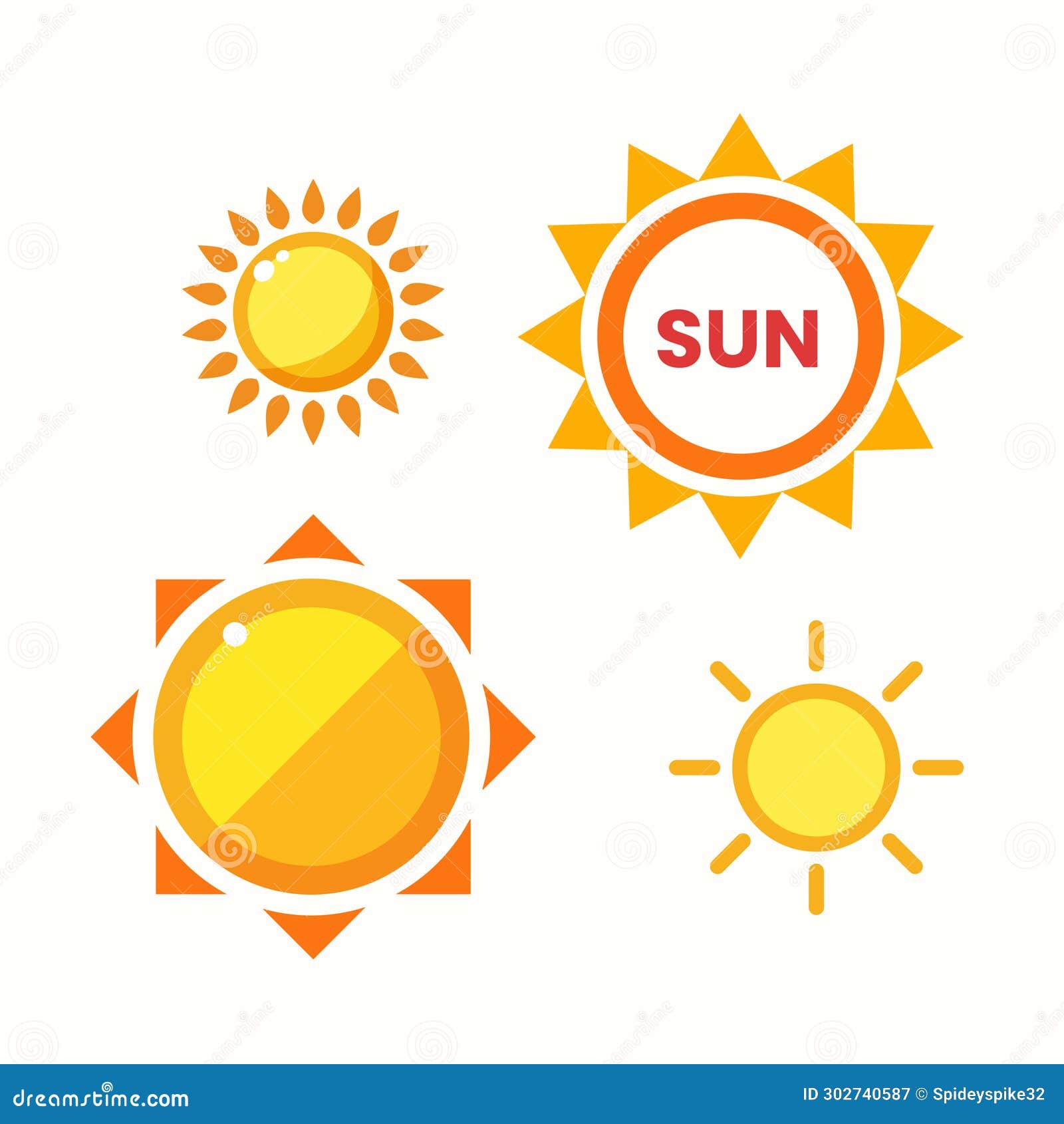 Four Suns with Various Type. Isolated Vector Illustration Stock ...