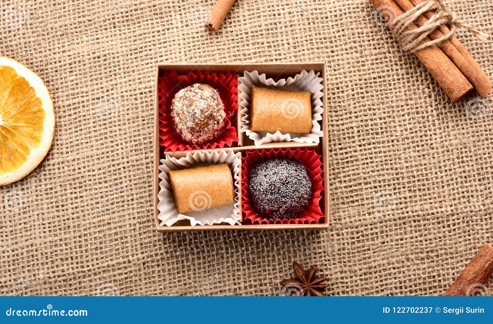 Four sweets in a box stock image. Image of chocolates - 122702237