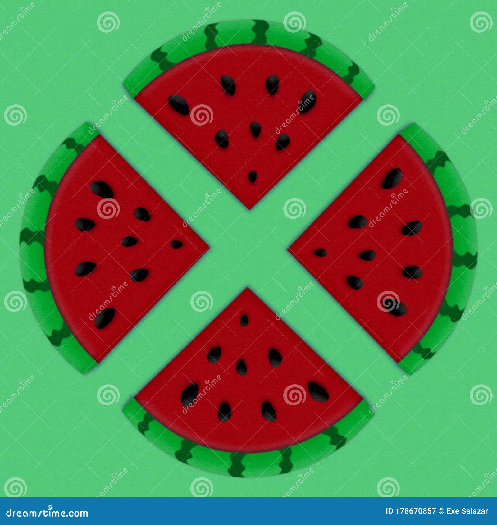 Four Symmetrically Separated Watermelon Slices Stock Illustration ...