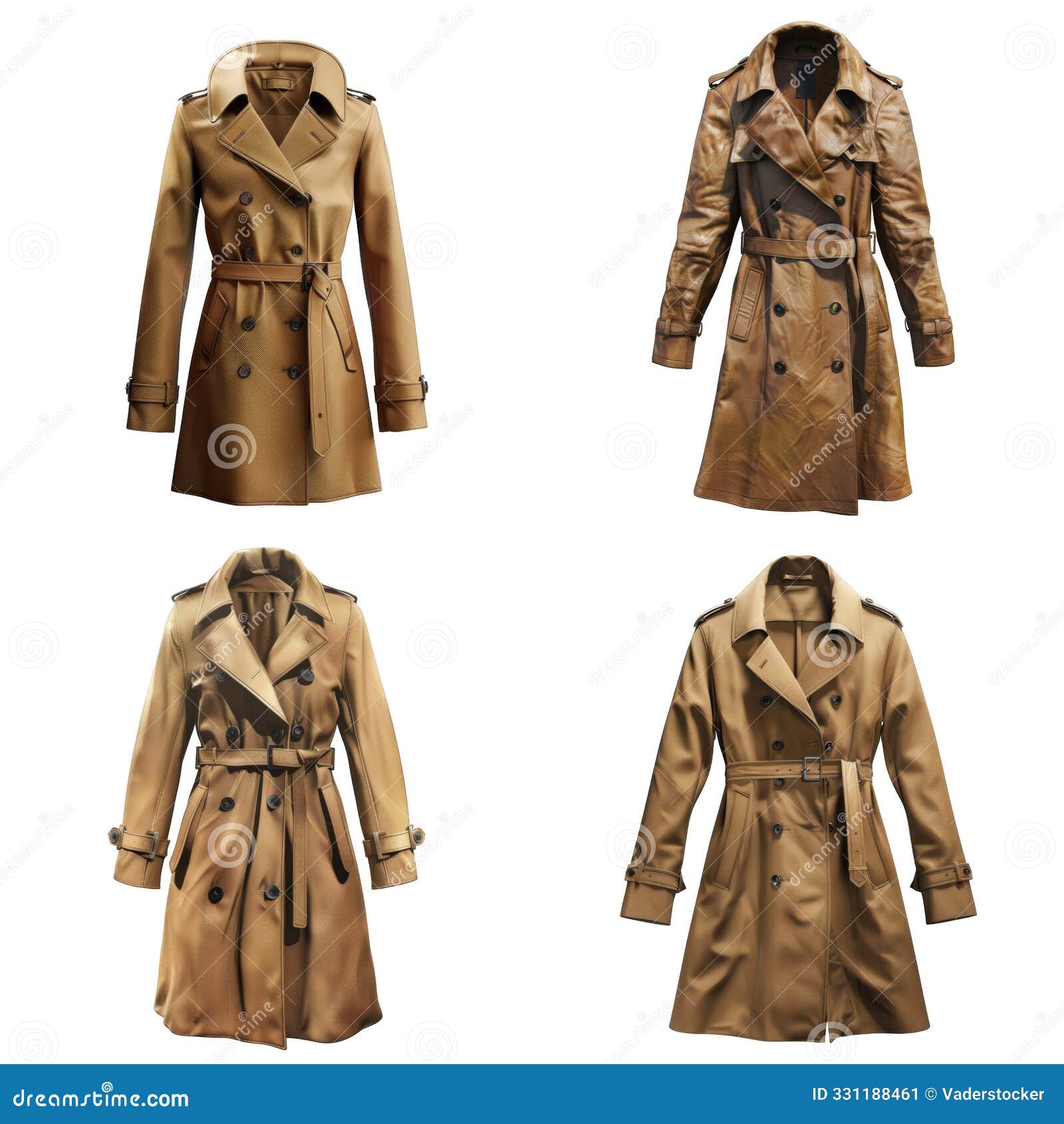Tan Leather Trench Coat With Double Breasted Closure And Belt Royalty ...
