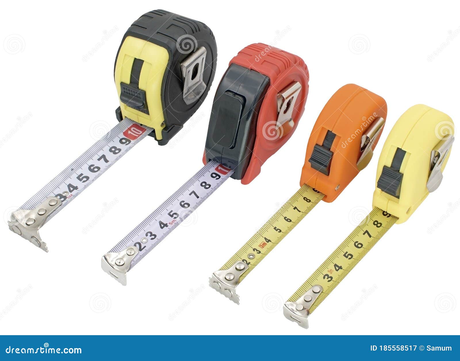 Four Tape Measure Isolated on White Stock Image - Image of objects ...