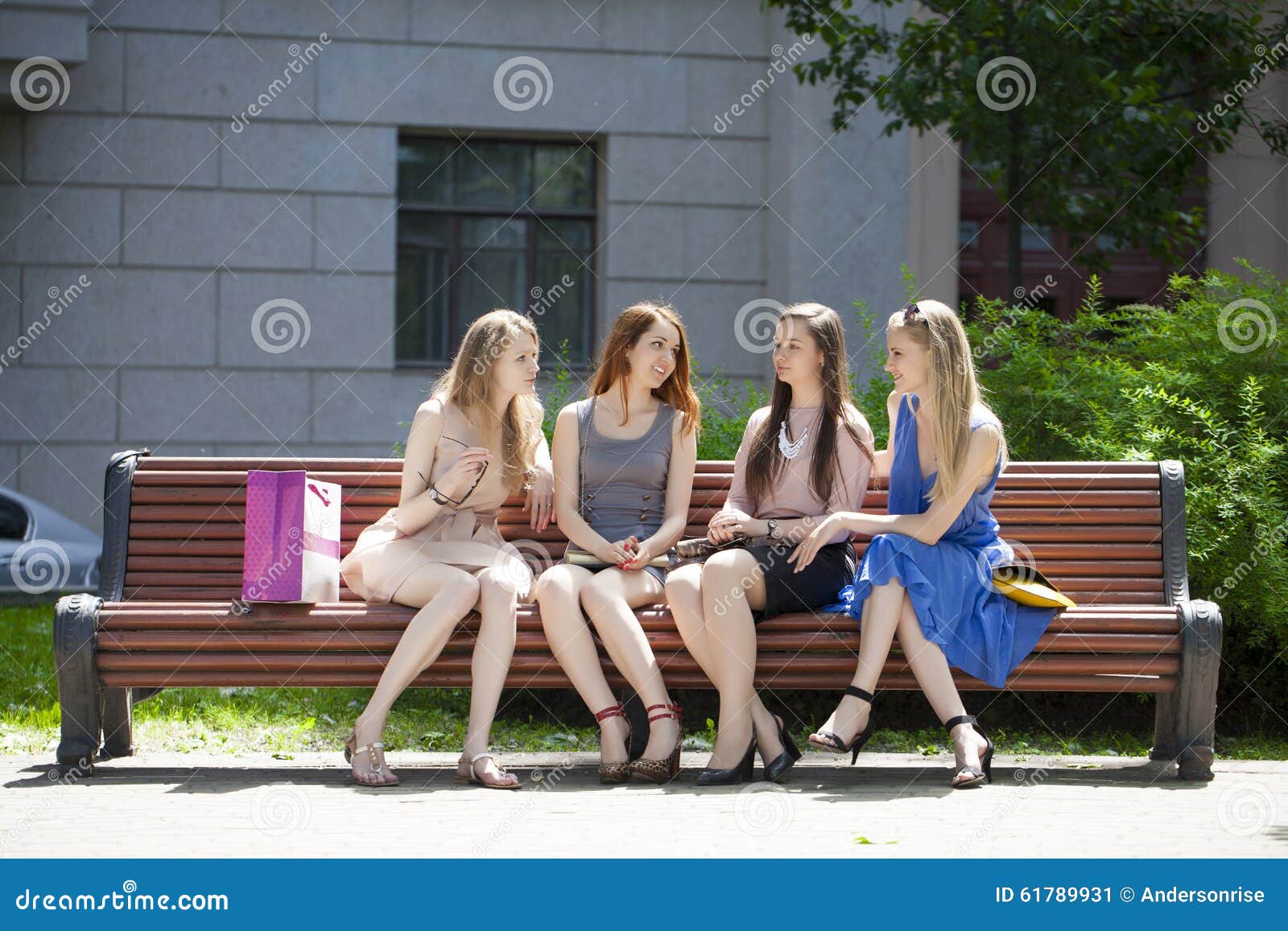 Four Teenage Girls Sitting on Bench in Summer Park Stock Image - Image ... Four Teenage Girls Sitting on Bench in Summer Park Stock Image - Image ...