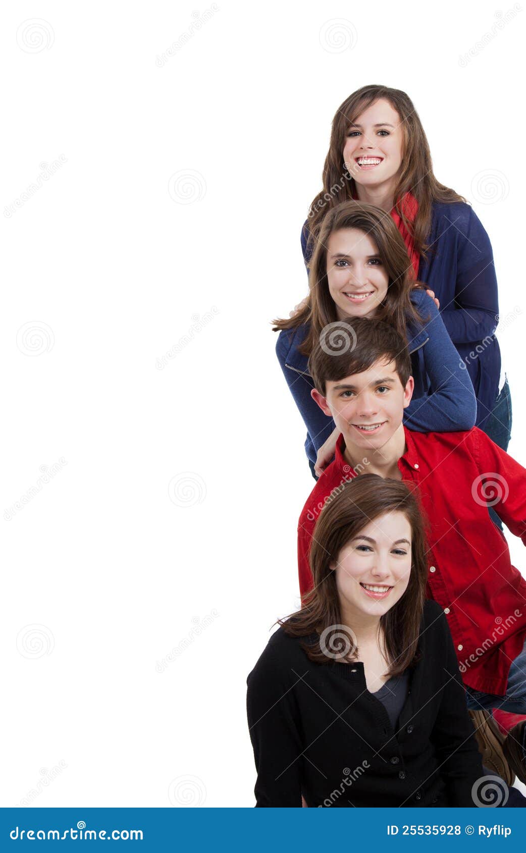 Four Teenagers Smiling on a White Background Stock Photo - Image of ...