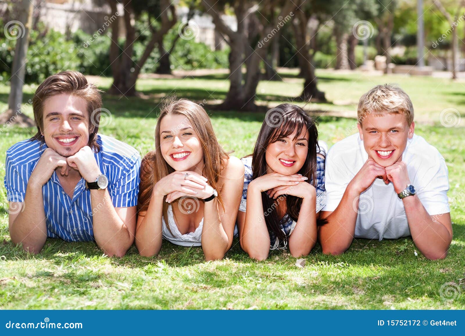 Four Teens with Hands on Their Chin Stock Photo - Image of couples ...