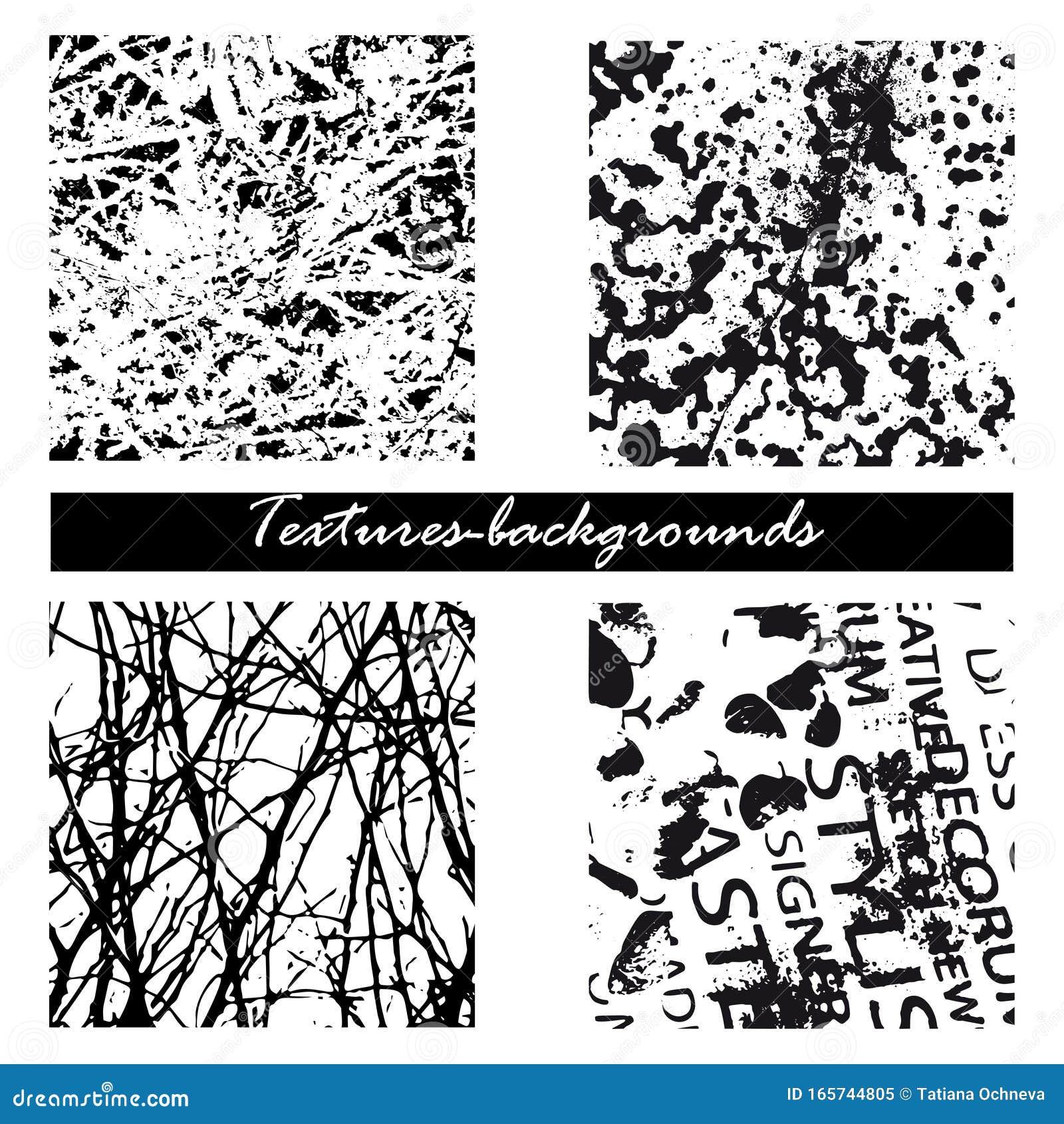 Four Textures-backgrounds in Black Stock Illustration - Illustration of ...