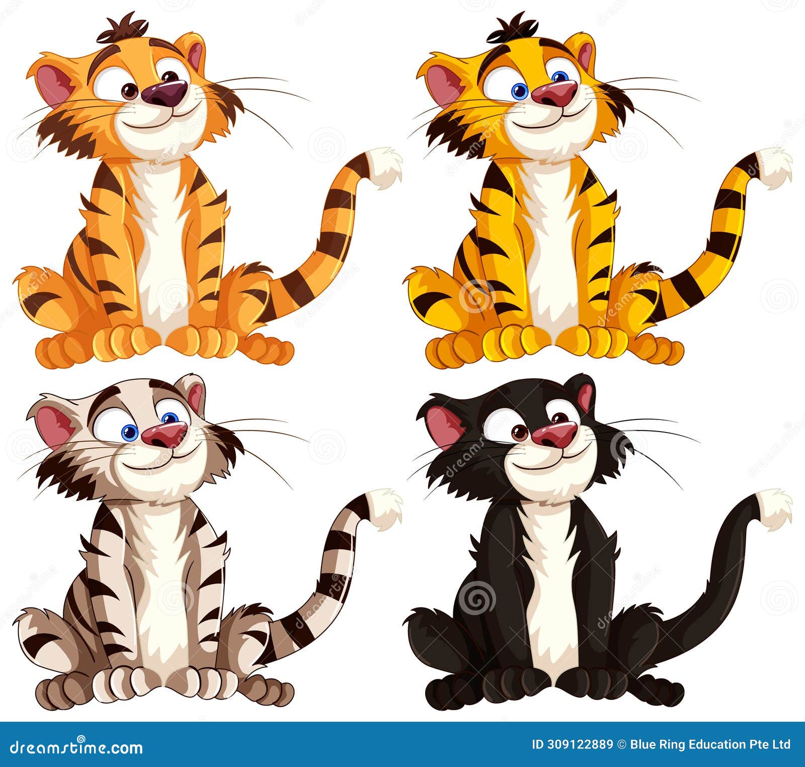 Four Tiger with Different Patterns Stock Vector - Illustration of eyes ...