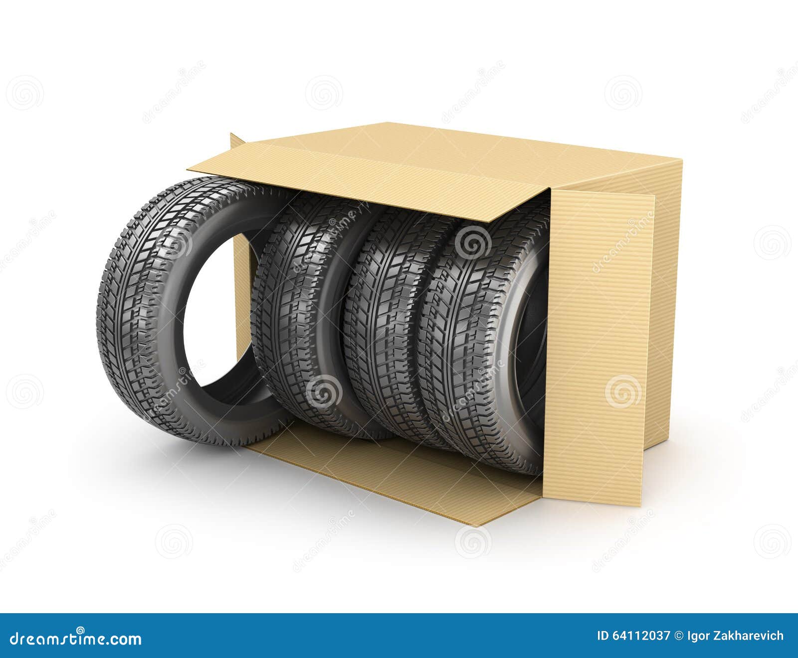 Four Tires In An Open Cardboard Box, Royalty-Free Stock Photo ...