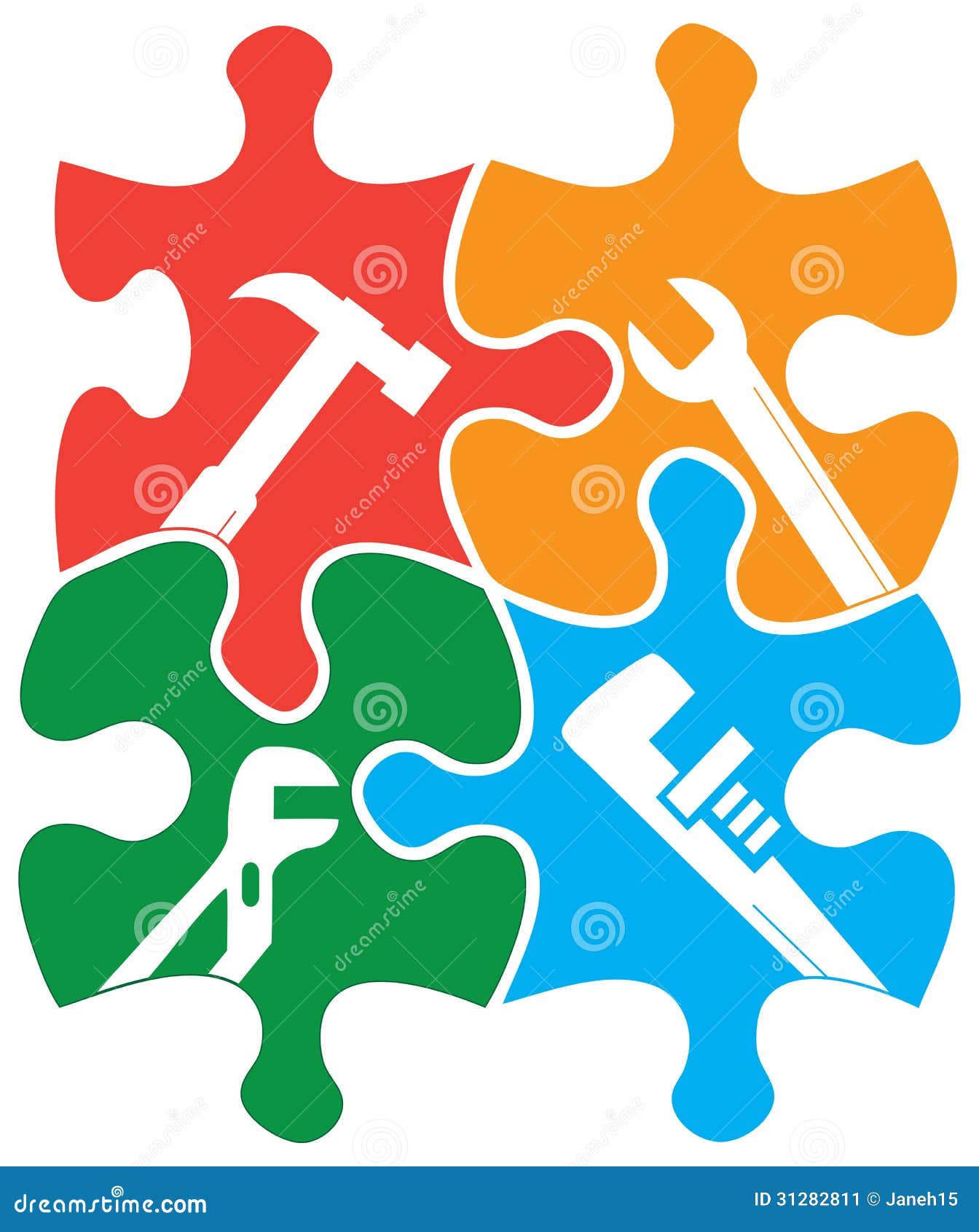 Four tool jigsaw pieces stock vector. Illustration of element - 31282811