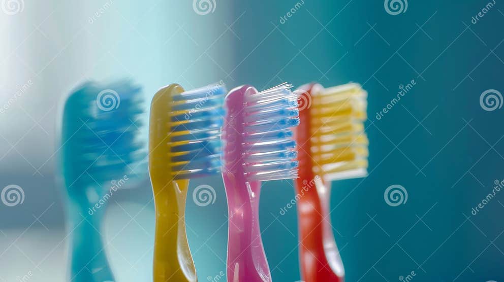 Four Toothbrushes in a Line Stock Image - Image of care, collection ...