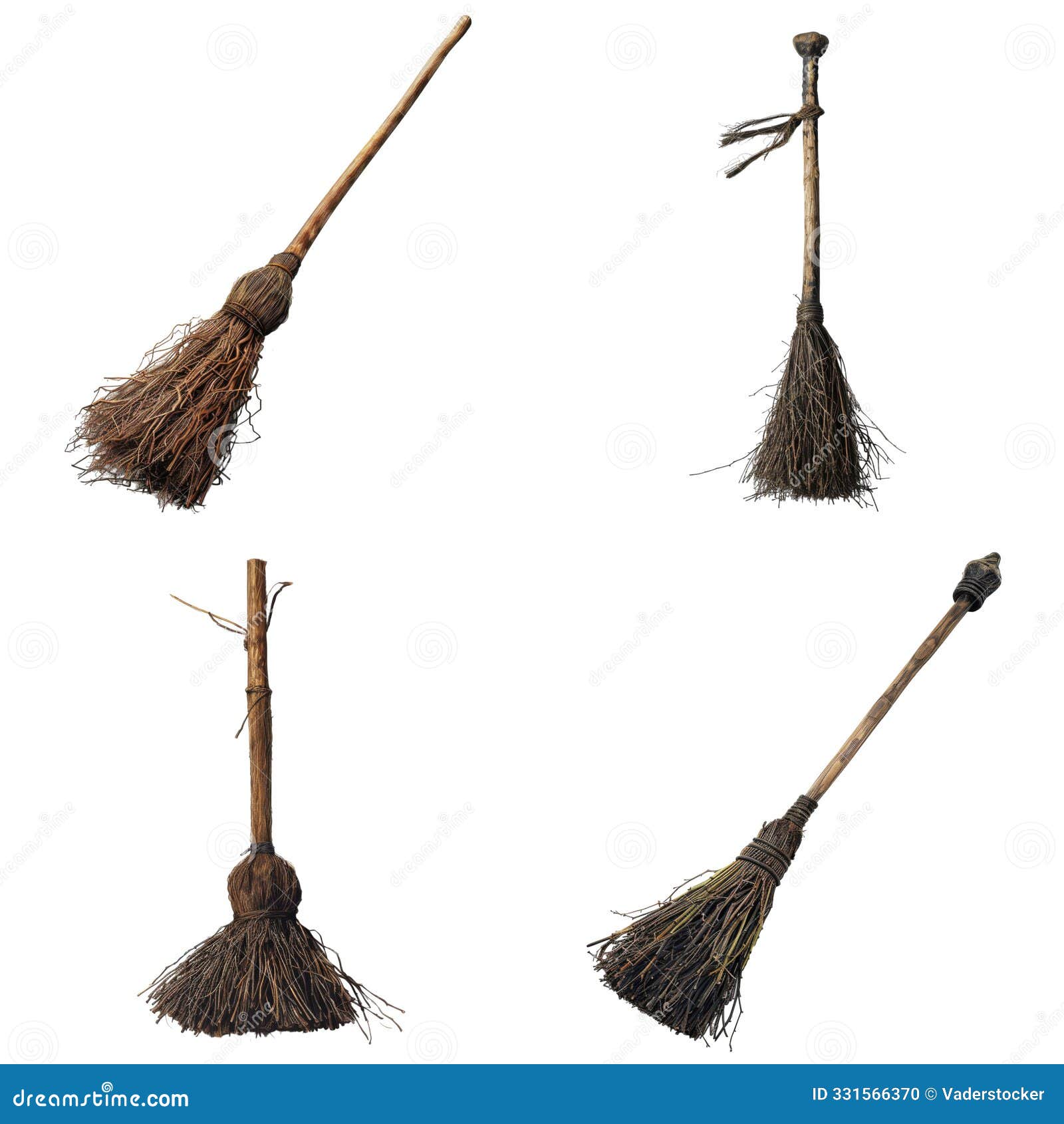 Four Traditional Broomsticks Stock Illustration - Illustration of magic ...