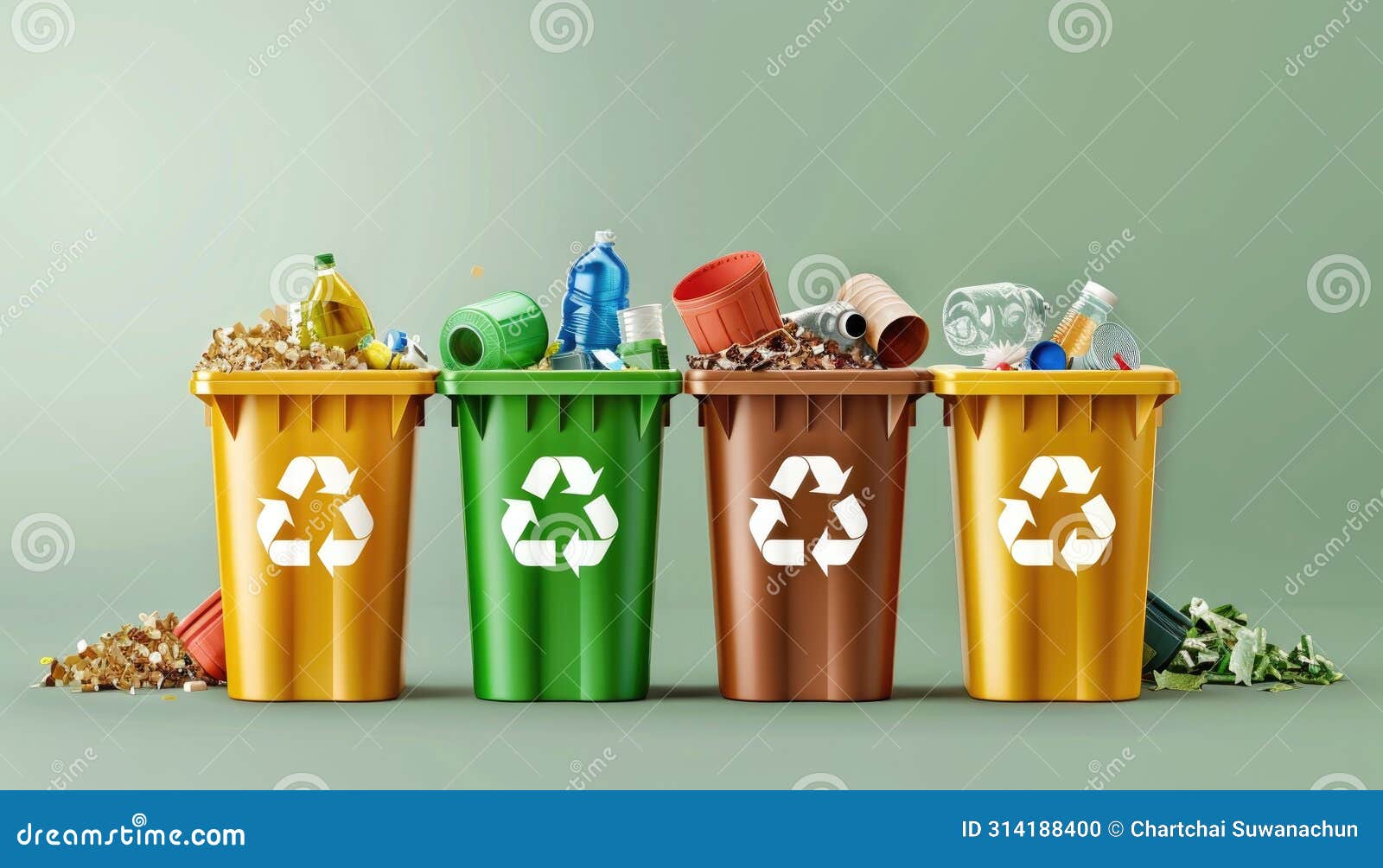 Four Trash Cans with Recycling Symbols on Them by AI Generated Image ...