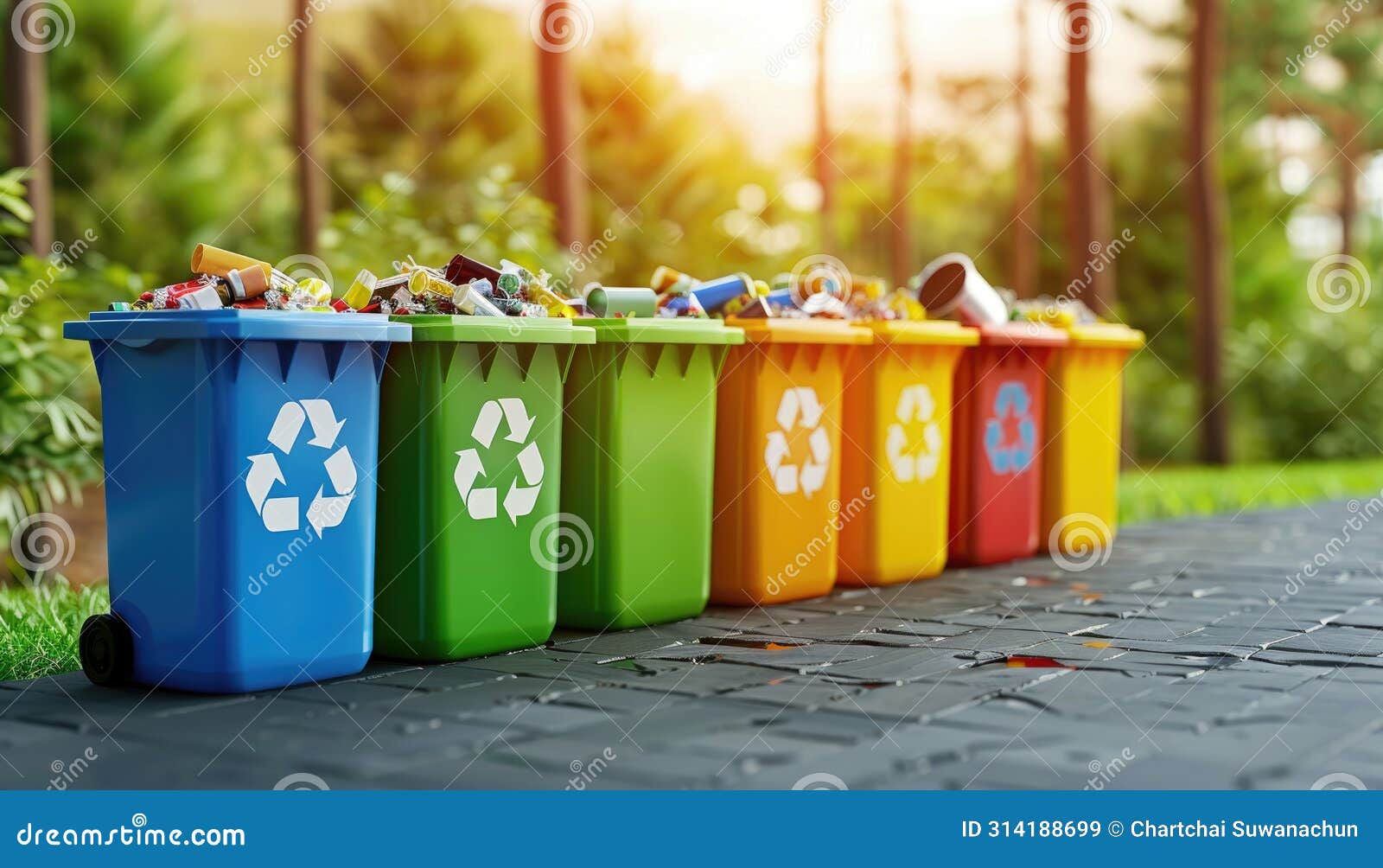 Four Trash Cans with Recycling Symbols on Them by AI Generated Image ...