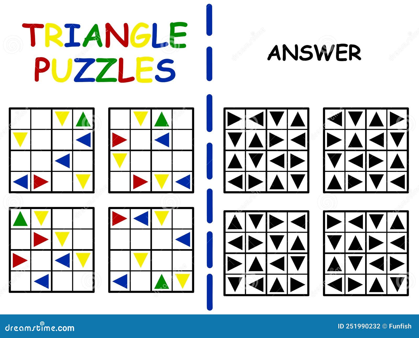 Four Triangles Puzzles with Answer Vector Illustration Stock Vector ...