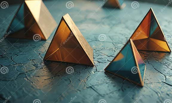 Four Triangular Objects, Varying in Size and Color, are Arranged on ...