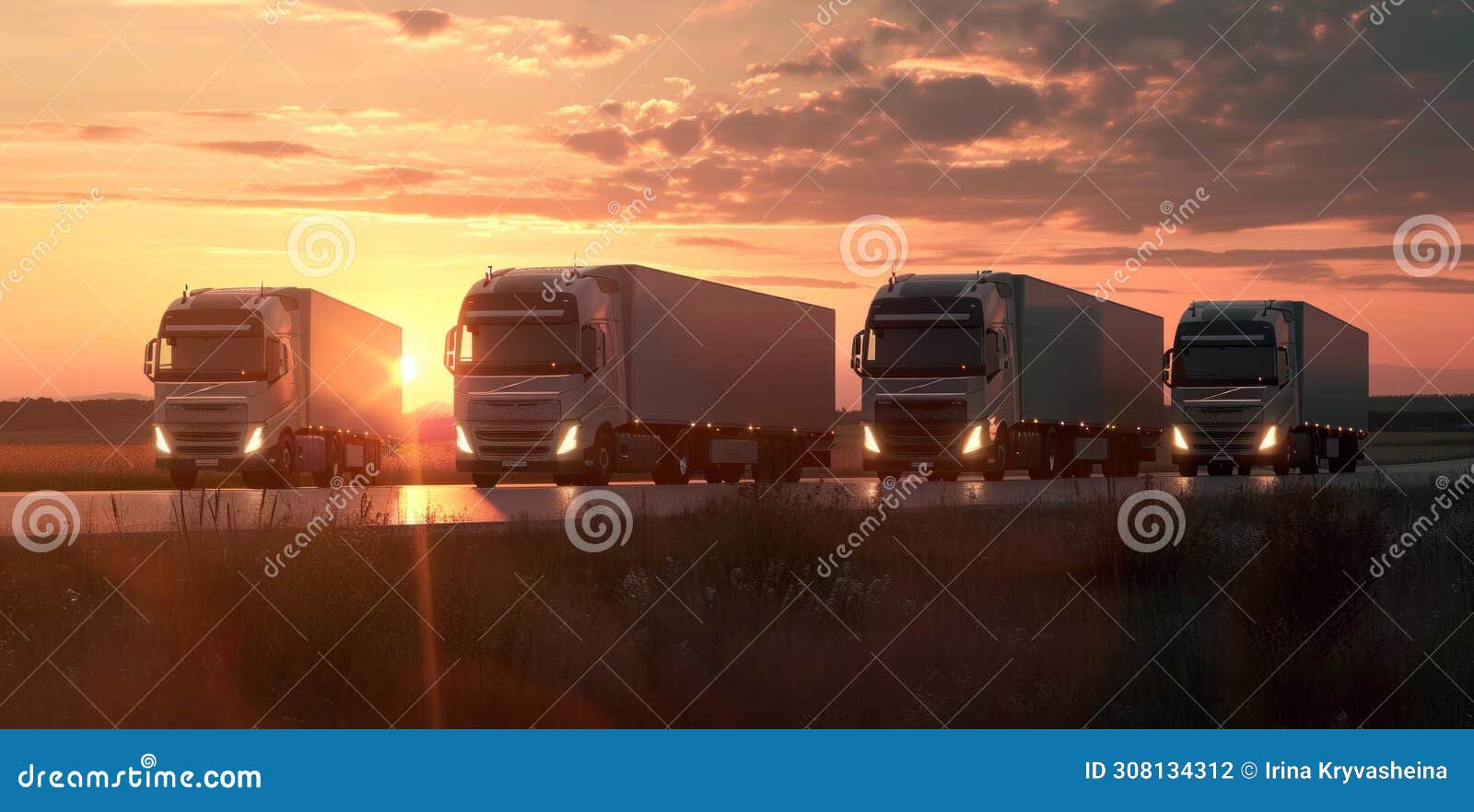 Four Trucks Grouped Together on a Rural Road Stock Photo - Image of ...