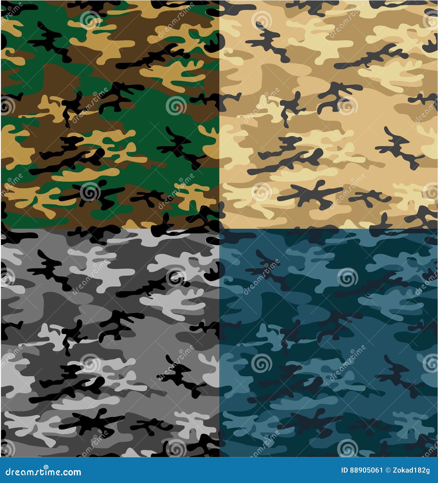 Four Types of Army Camouflage Seamless Vector Pattern or Seamless ...