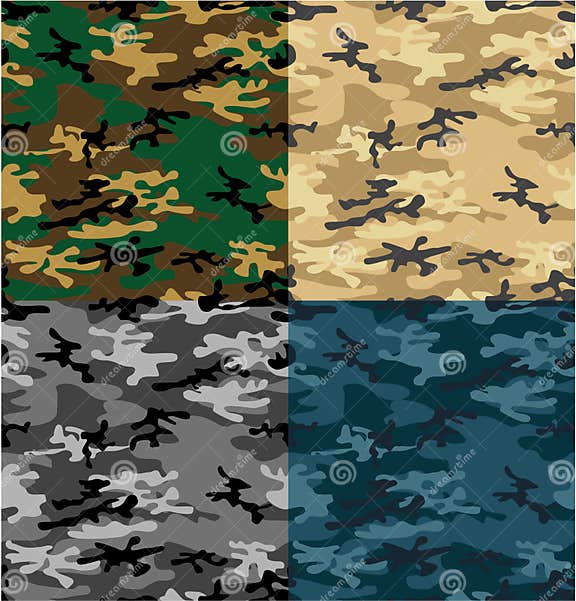 Four Types of Army Camouflage Seamless Vector Pattern or Seamless ...