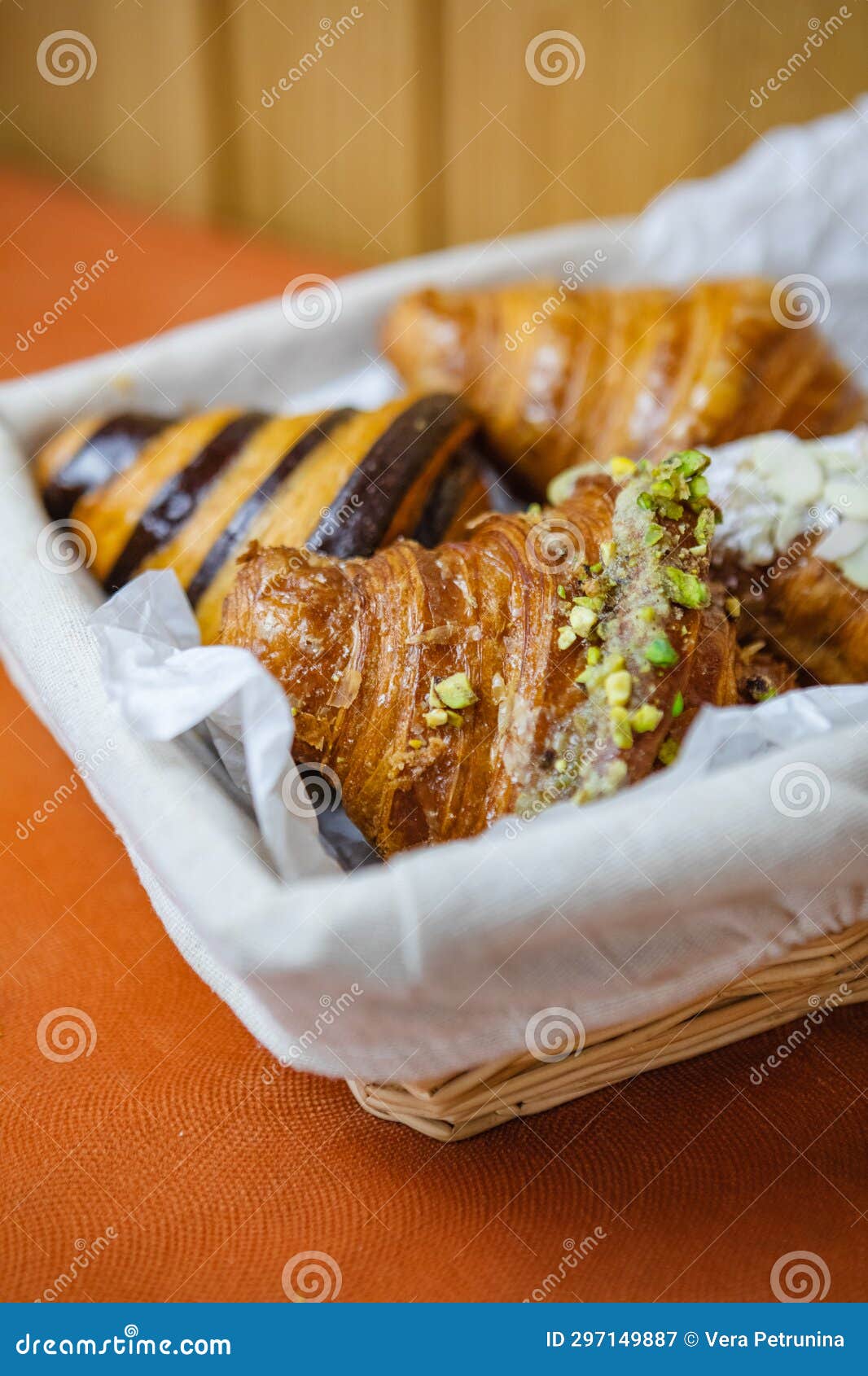 Four Types of Croissants in a Basket on a White Table Stock Image ...