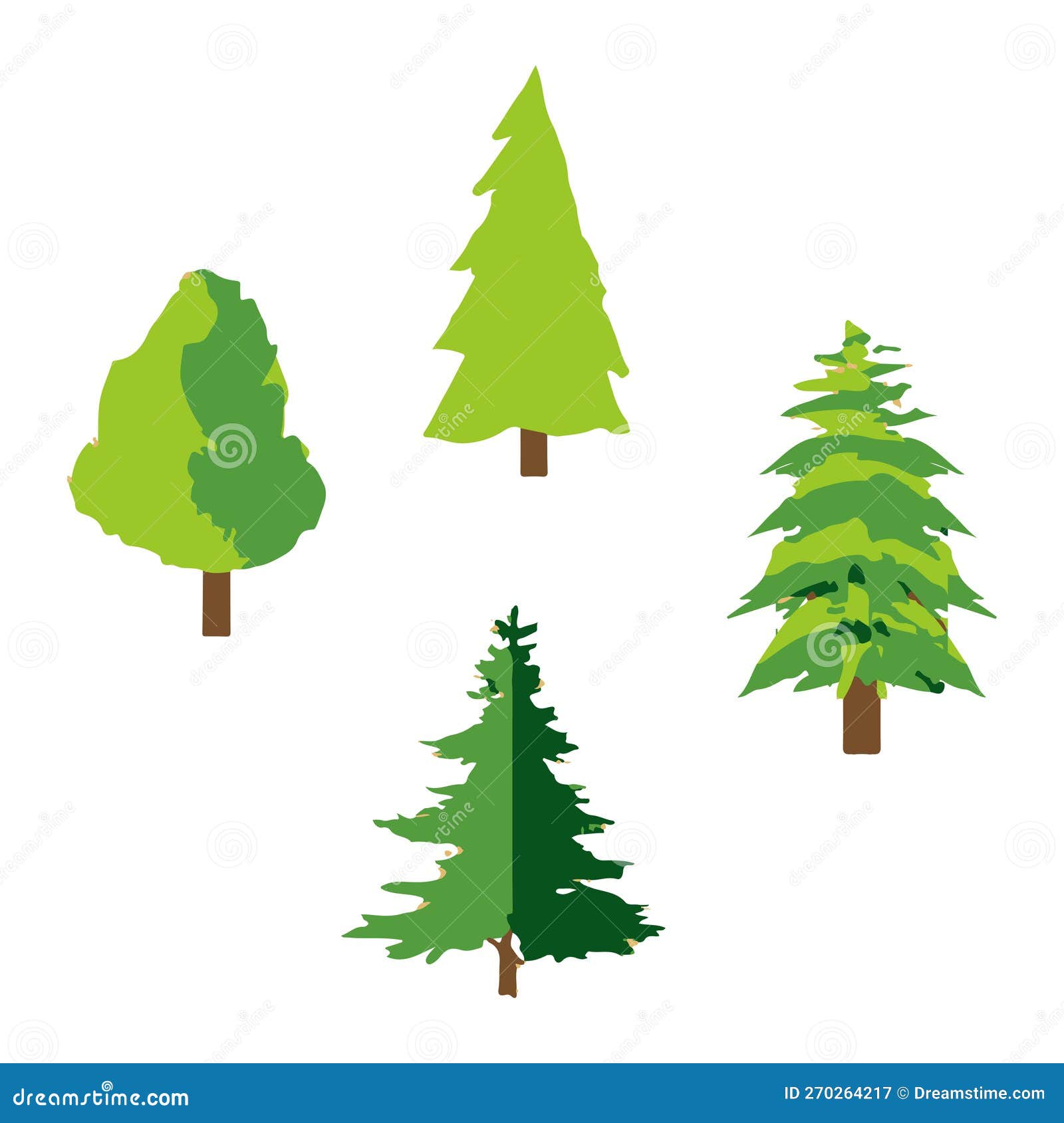 Four Types of Green Trees Vector Icons Stock Vector - Illustration of ...