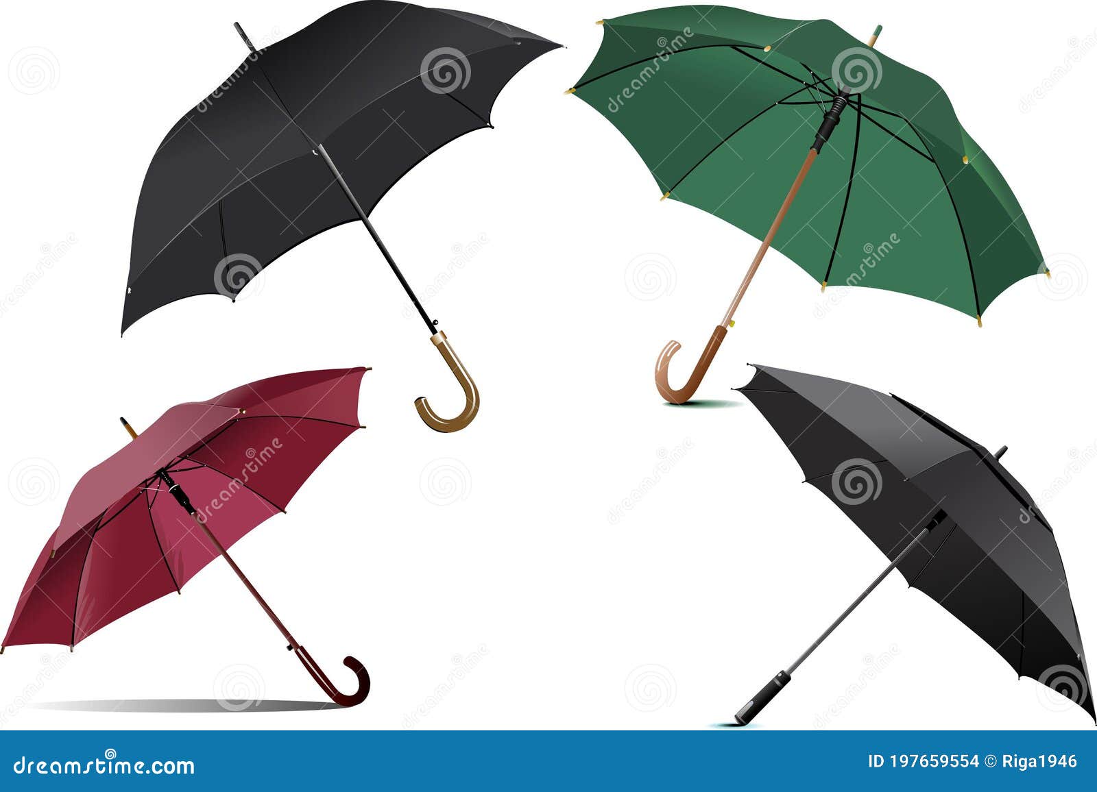Four Types of Opened Rain Umbrella. Stock Vector - Illustration of ...