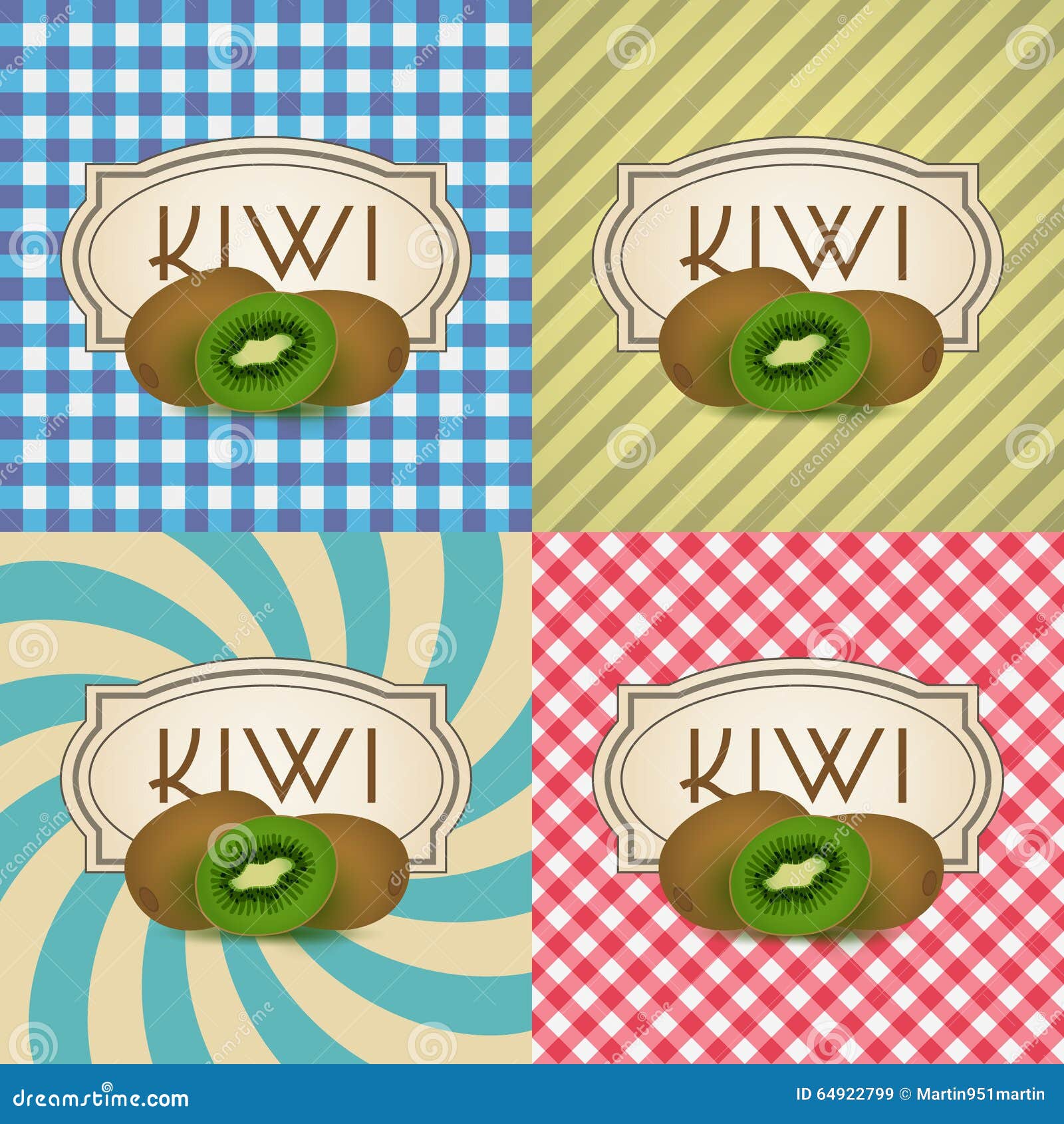 Four Types of Retro Textured Labels for Kiwi Products Eps10 Stock ...