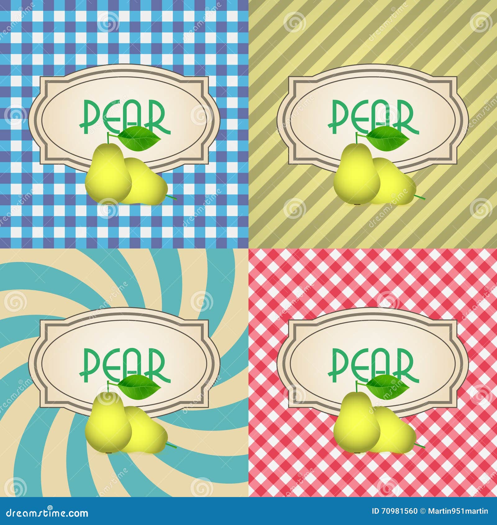 Four Types of Retro Textured Labels for Pear Stock Illustration ...