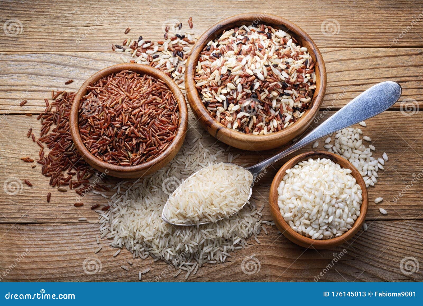 Four Types of Rice: Basmati, Mix Long Grain, Arborio and Red Rice. Top ...