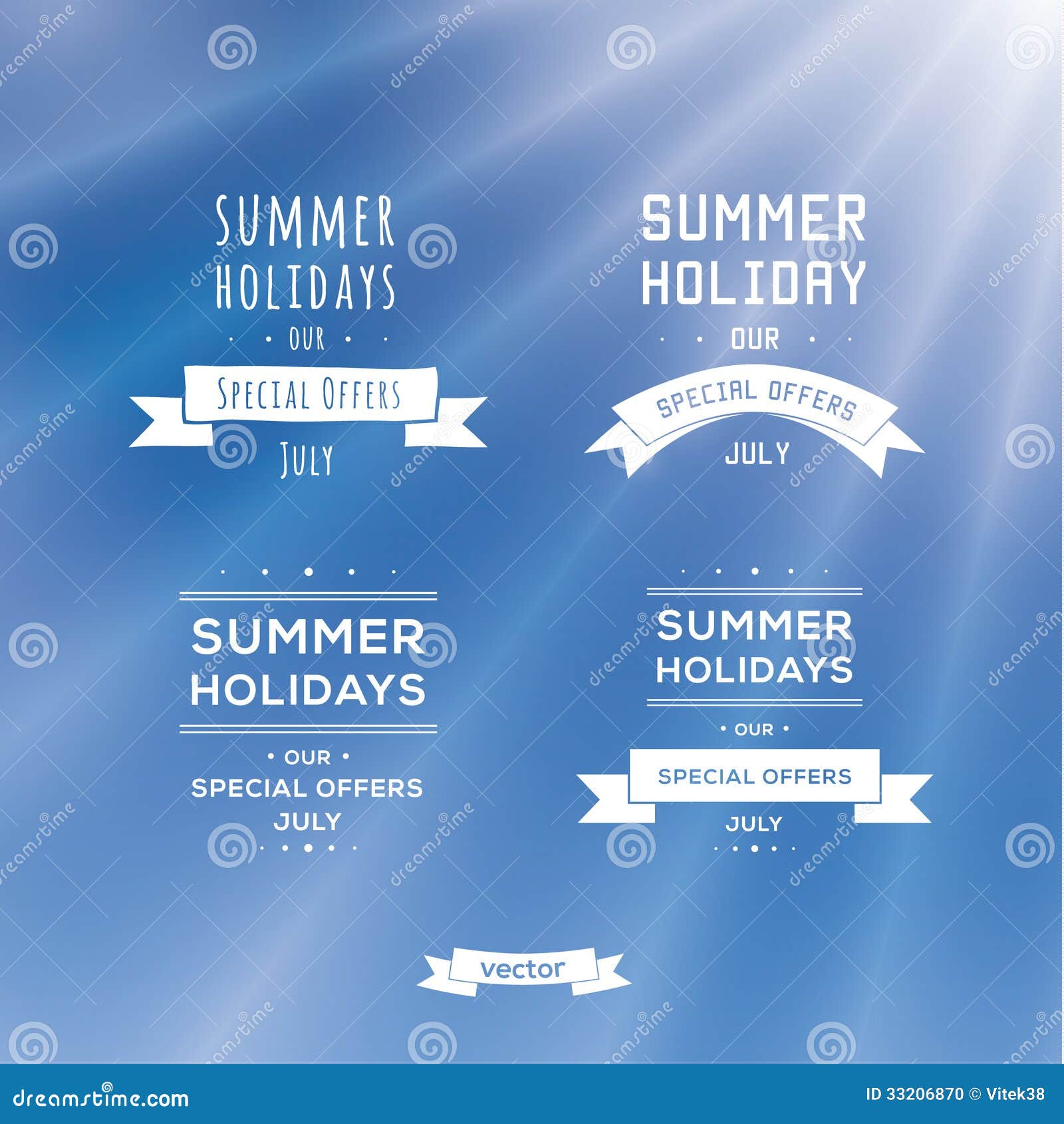 Four Typographic Emblems - Summer Holiday. Clean, White Marks Stock ...