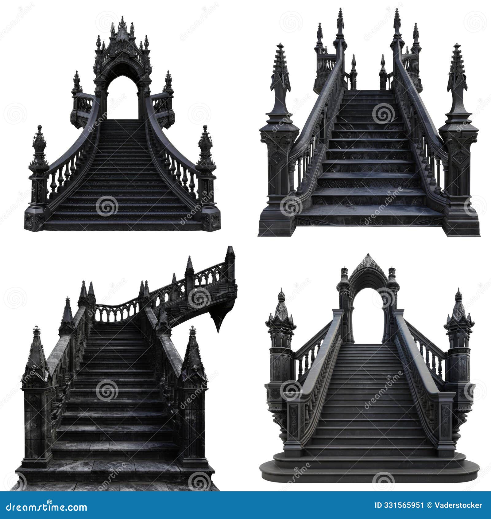 Four Variations of Black Gothic Stone Staircase with Arched Entryway ...