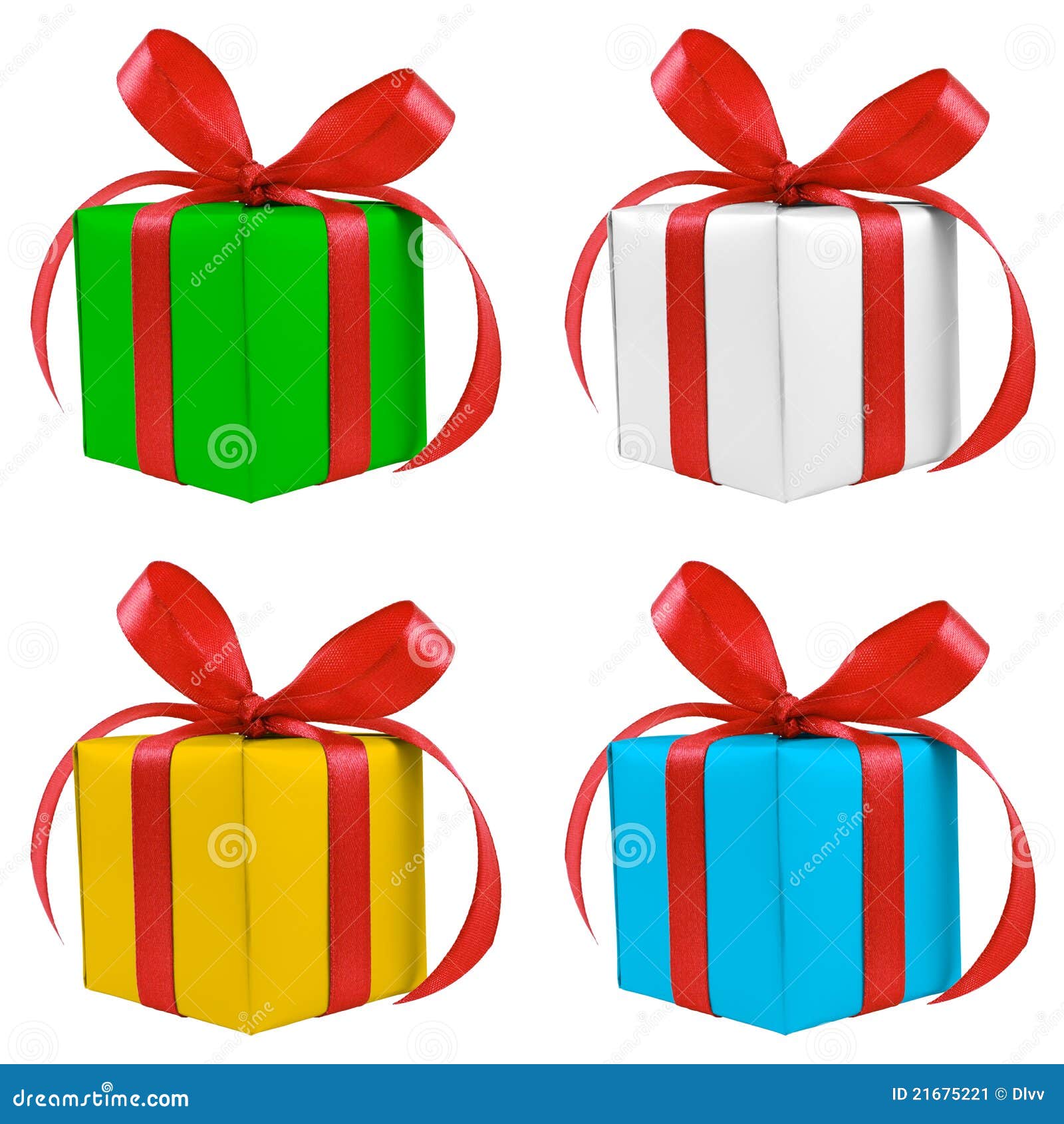 Four Various Color Silver Gift Wrapped Presents Stock Image - Image of ...