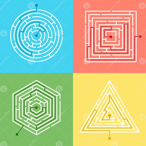 Four Various Mazes. Simple Logic Game with Labyrinths Way Stock Vector - Illustration of lost ...