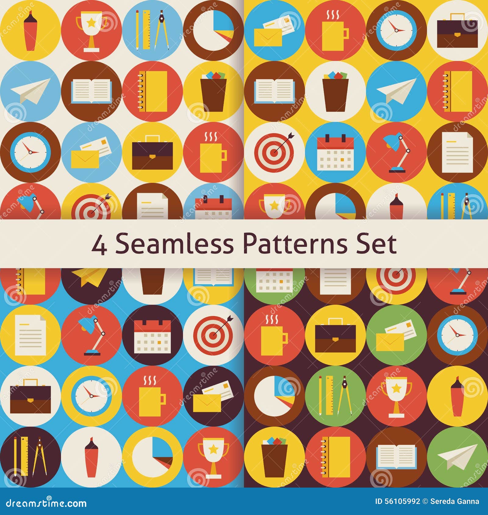 Four Vector Flat Seamless Business and Office Patterns Set with Stock ...
