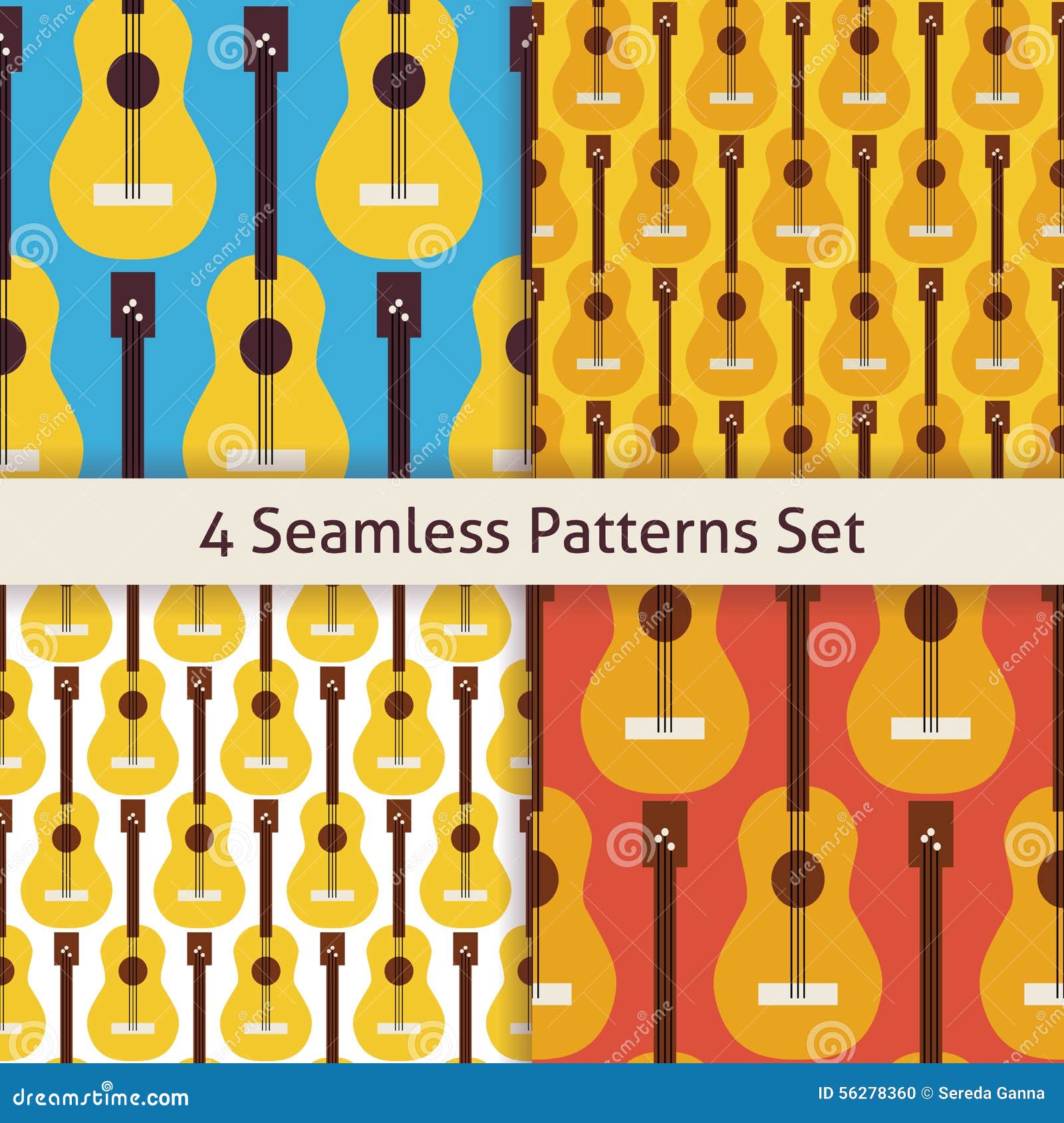 Four Vector Flat Seamless String Music Instrument Guitar Pattern Stock ...