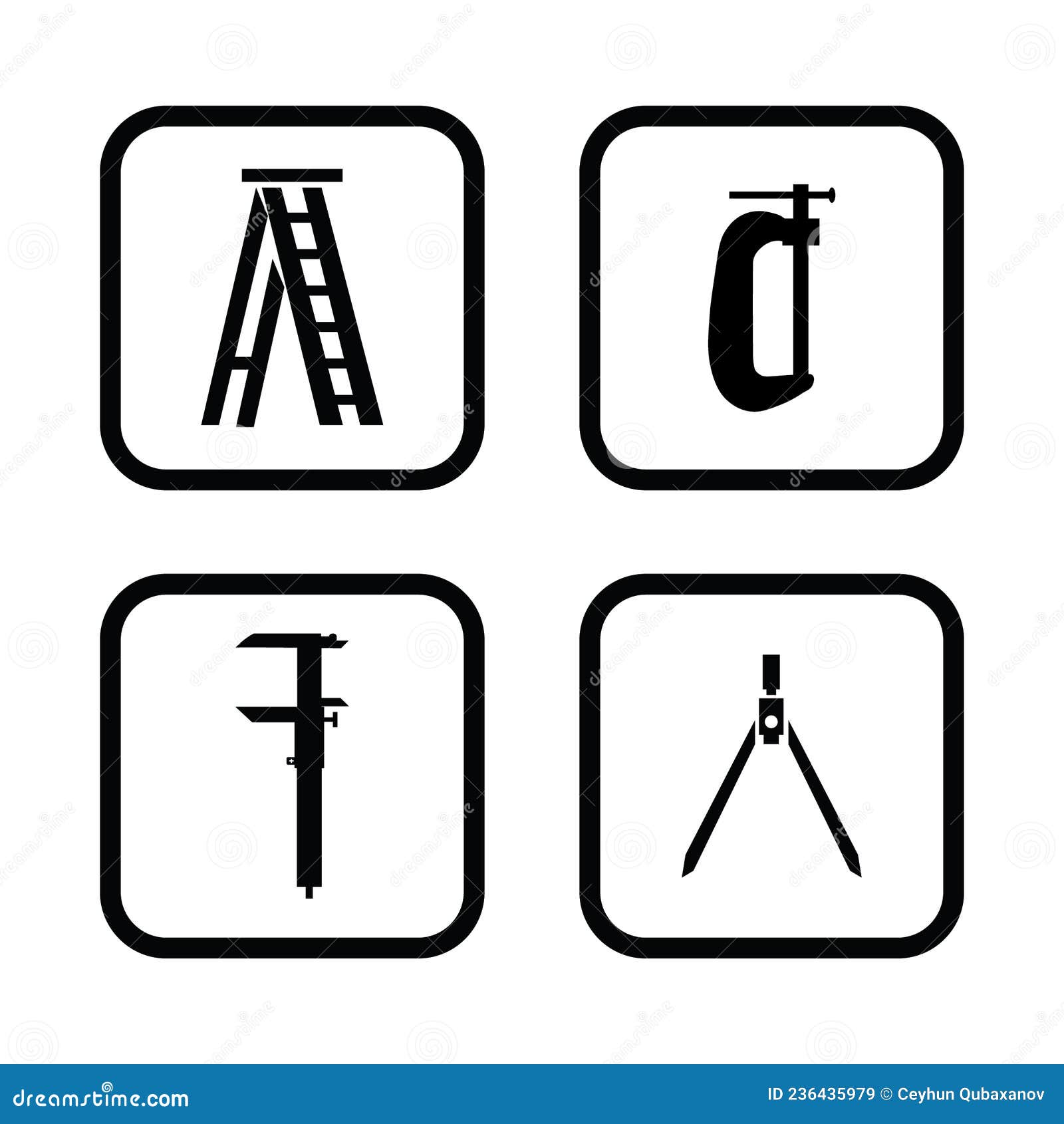 Four Vector Icons for Construction in a Square Frame Isolated on White ...